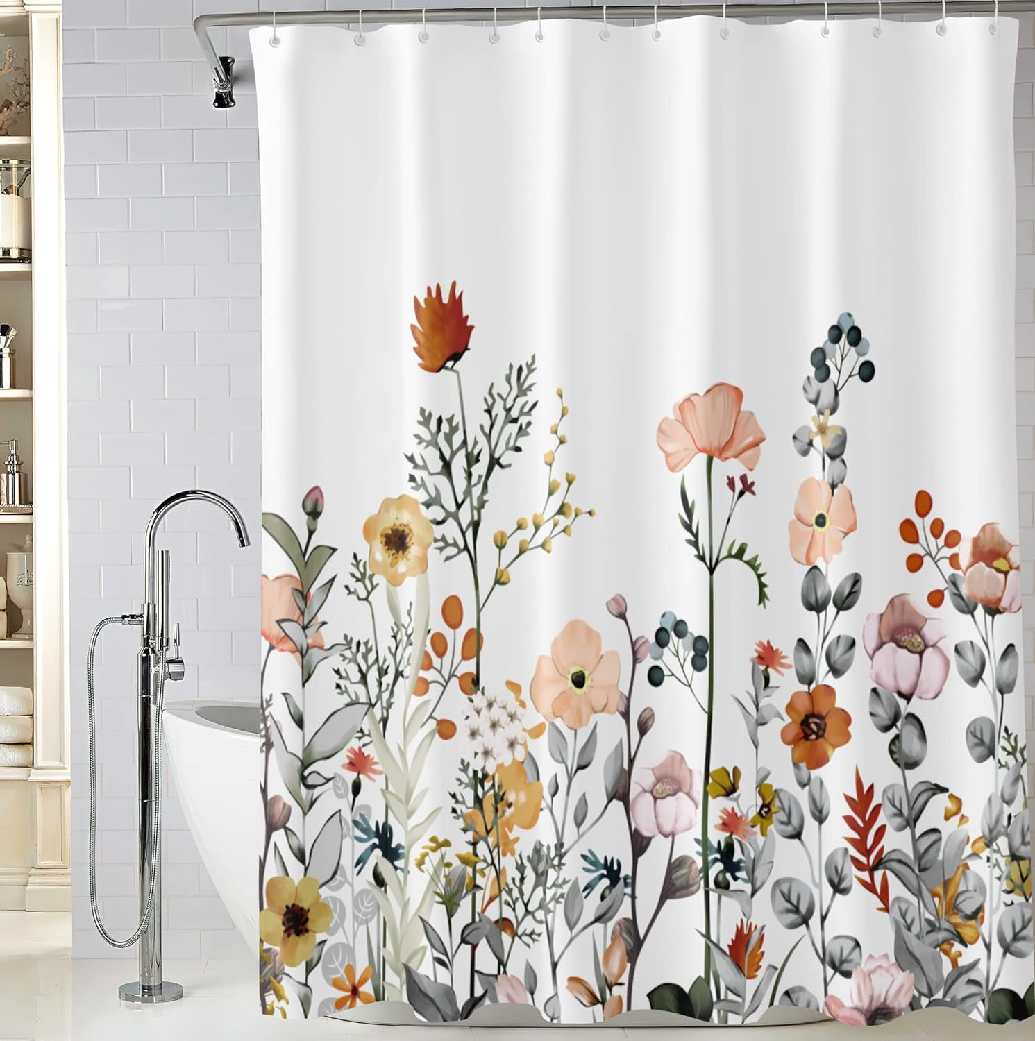 Lalamama Floral Polyester Shower Curtain, 72" x 72" Waterproof ...