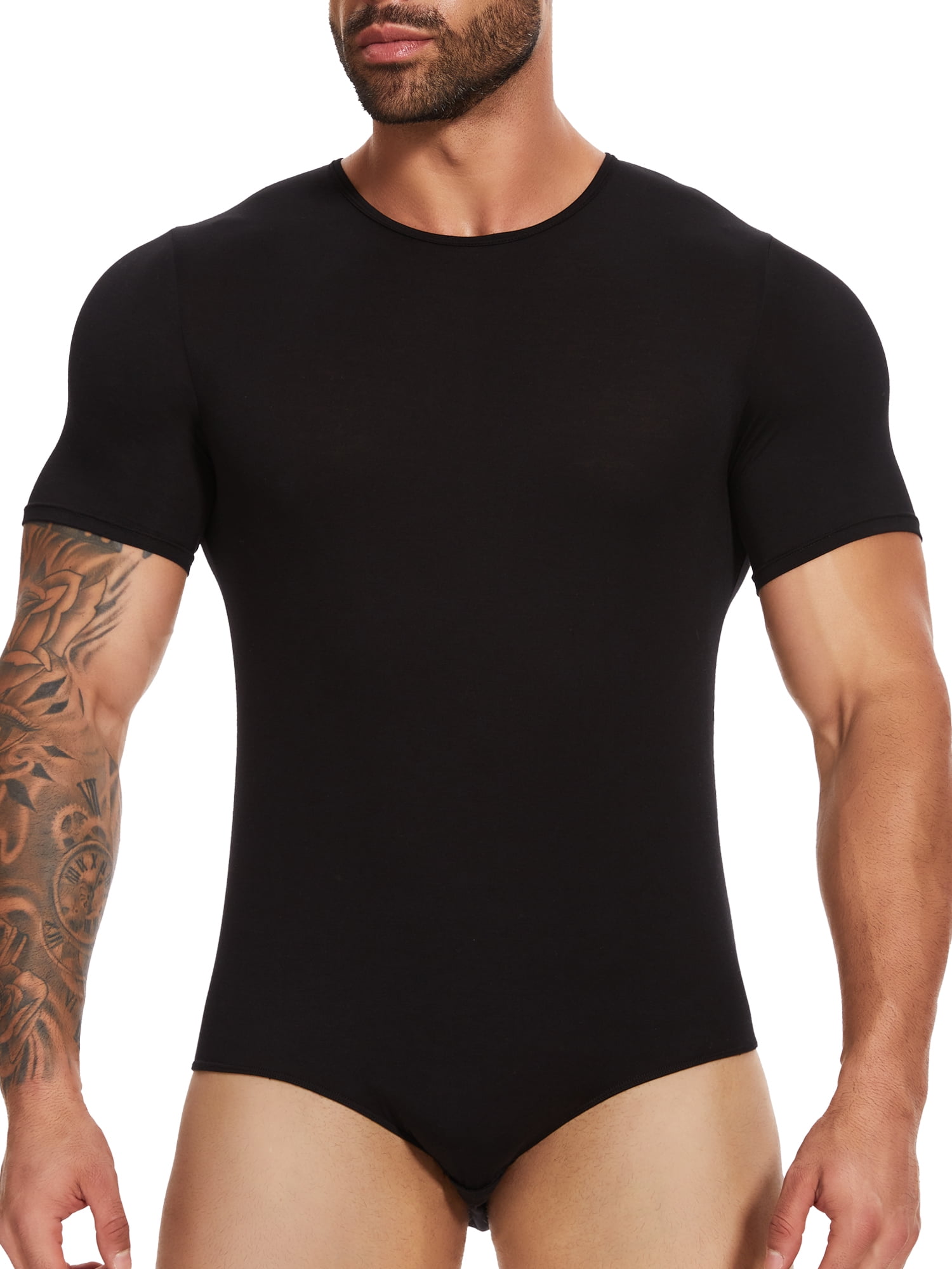 Lalamelon Men Short Sleeve Romper Pajama Bodysuit Rompers Crew Neck ...