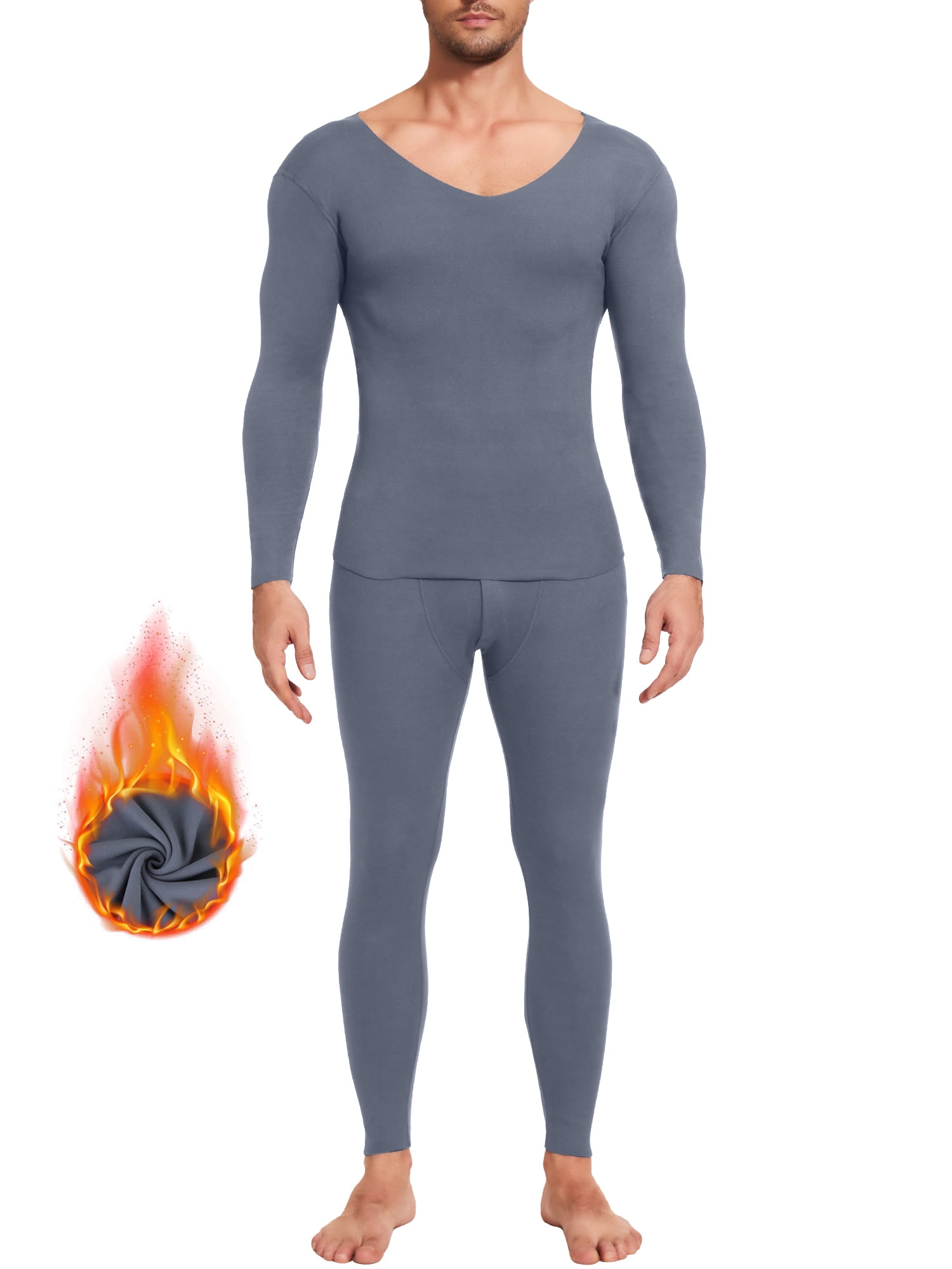 Lalamelon Men's Thermal Underwear Sets Fleece Lined Base Layer V Neck ...