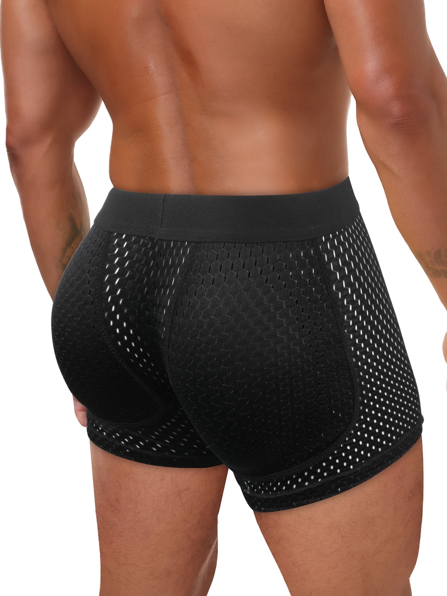 Lalamelon Mens Butt Padded Underwear Mens Mesh Shapewear Boxer Briefs with Butt Enhancing Pads ...