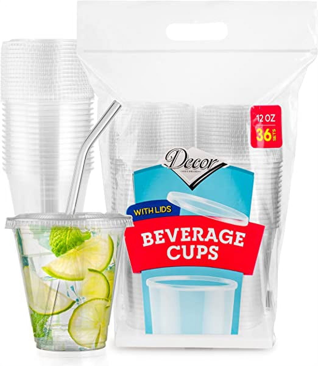 Lalene Decor 12 oz Disposable Cups, Beverage Cups with Lids, Crystal ...