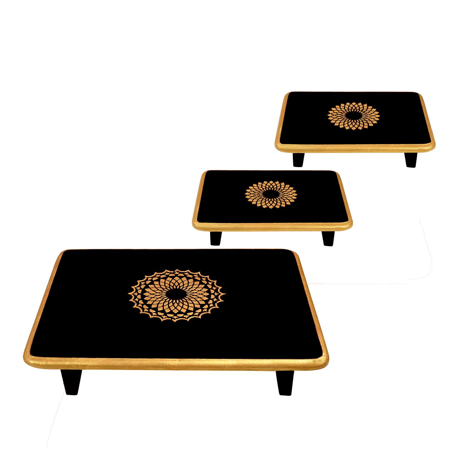 Lalhaveli Black Hand Painted Pooja Chowki Stool for Home Decorations ...