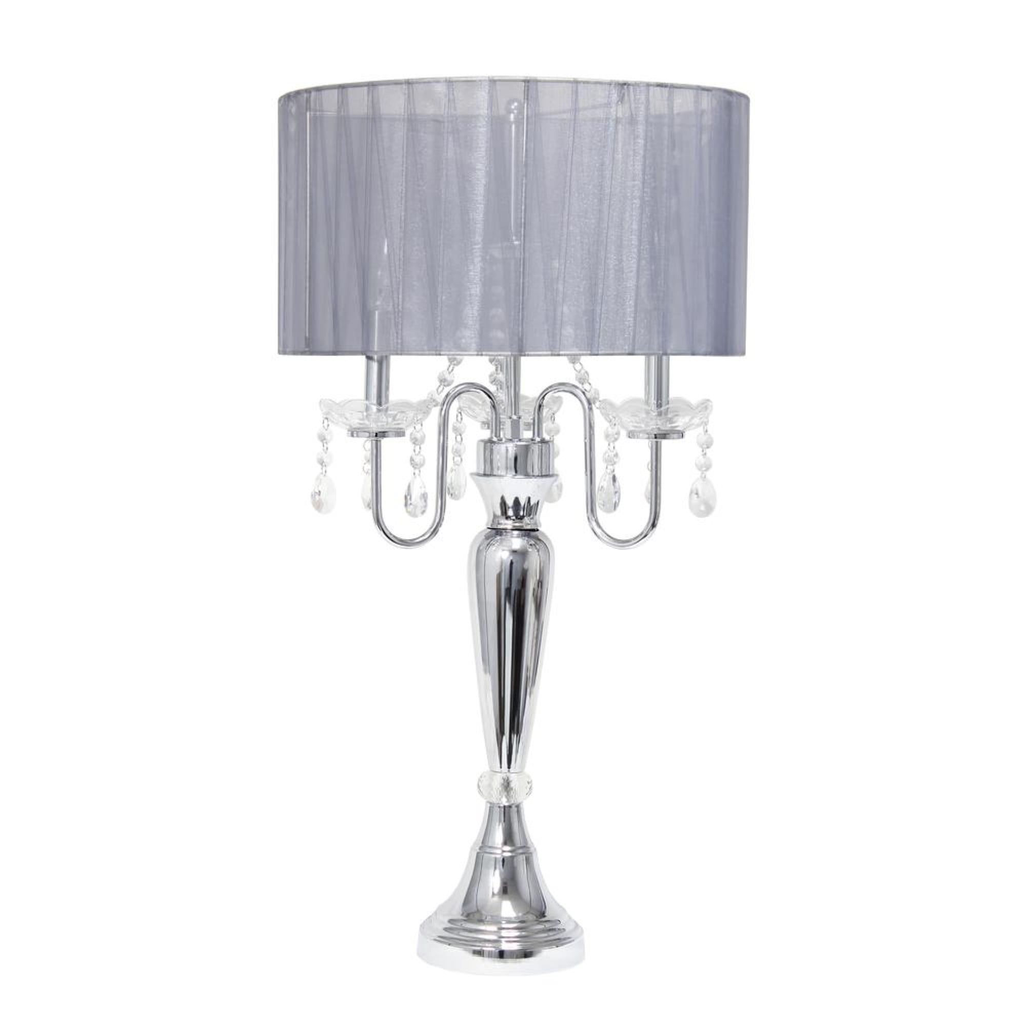 Lalia Home 31" Chrome Cascading Crystal Metal Table Lamp with Gray ...