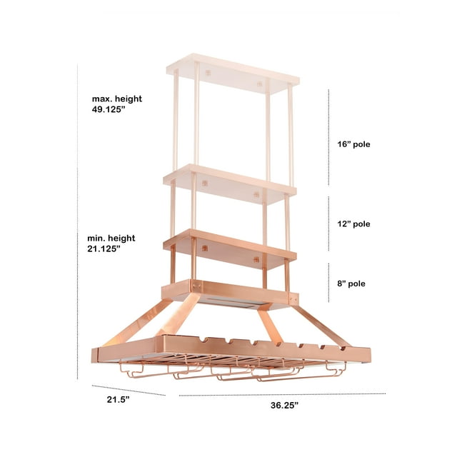 36.25" Copper Stylish Ceiling Mounted LED Wine and Glass Rack Light ...