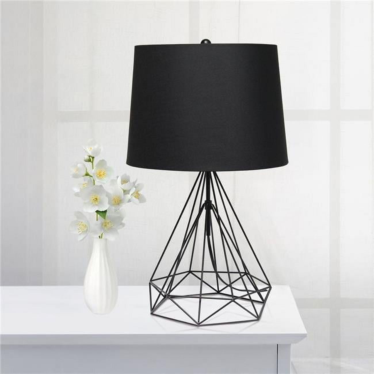 Lalia Home Geometric Matte Wired Table Lamp with Fabric Shade, Black ...