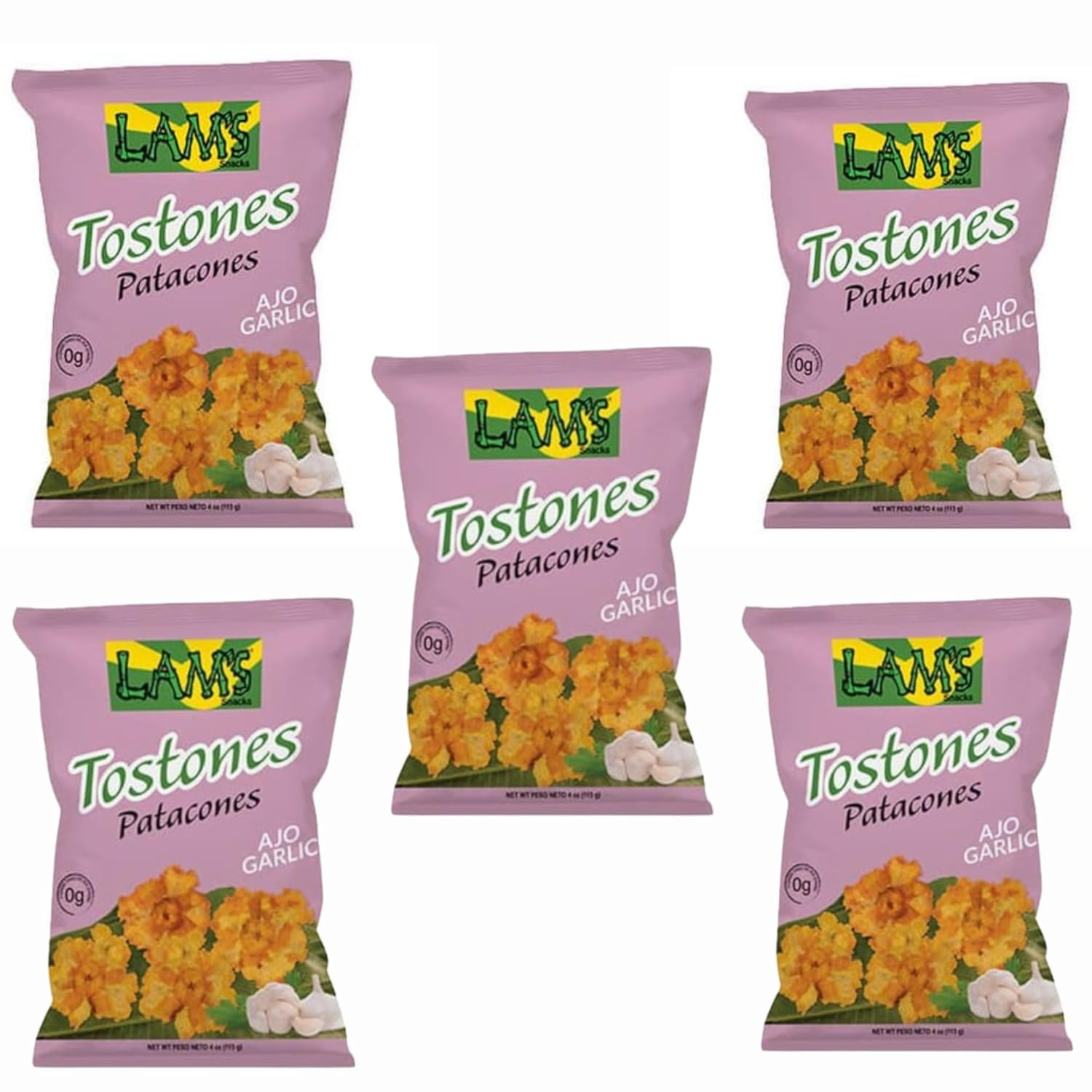 Lam's Tostones Garlic, No Trans Fat, Gluten Free, 5 x 4 oz, Smashed ...