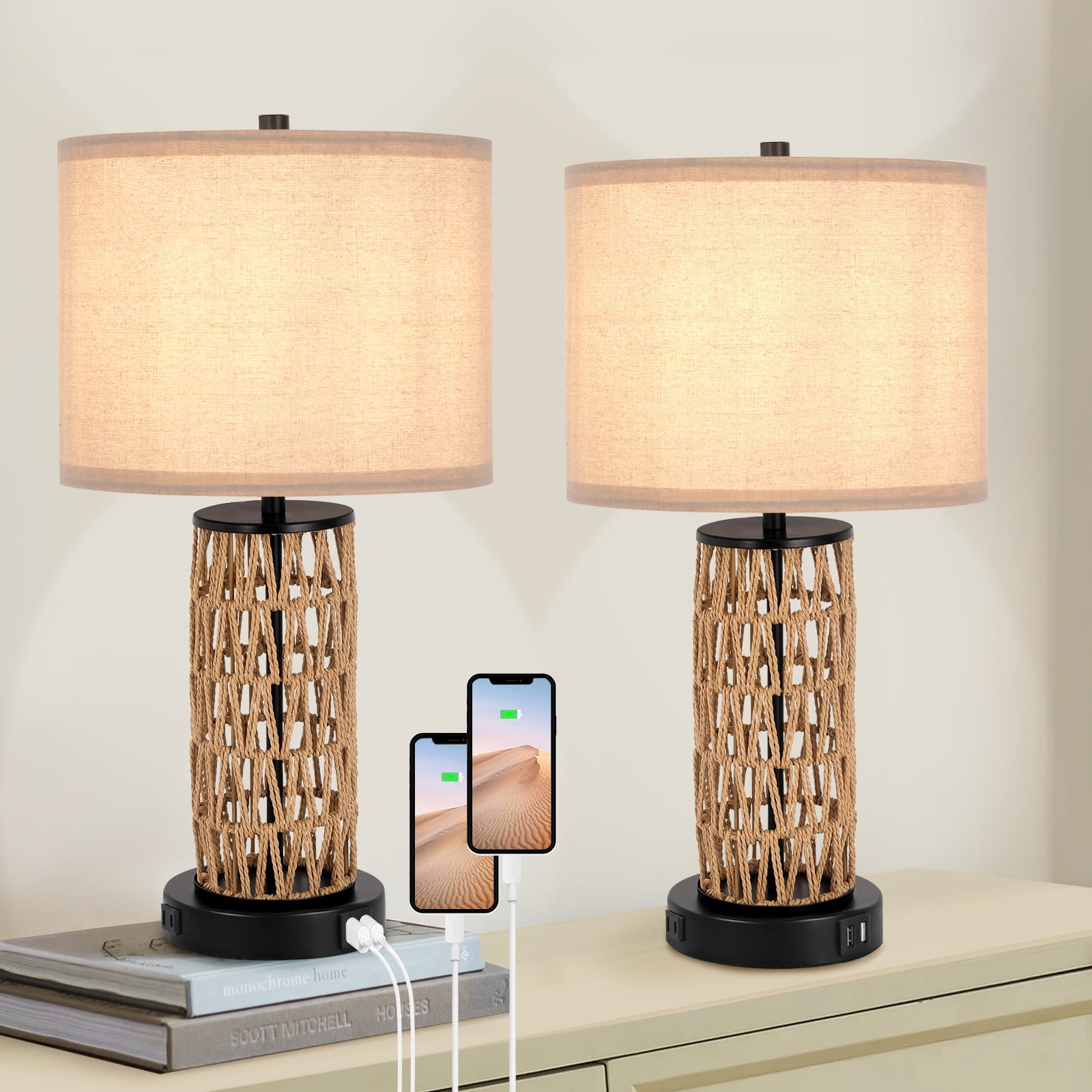 LamQee Table Lamps Touch Control 3 Way Dimmable Farmhouse Nightstand ...