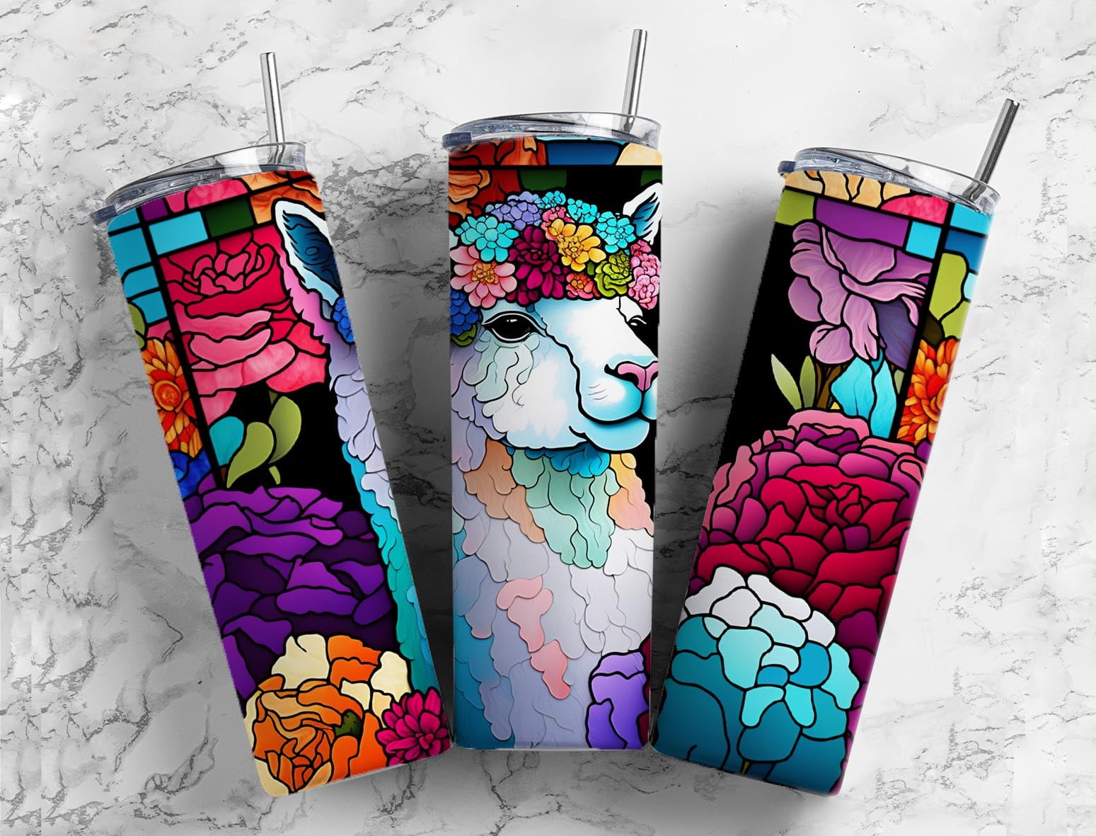 Lama Flowers Stained Glass Effect 20 oz. Skinny Tumbler Sublimated SG4 ...