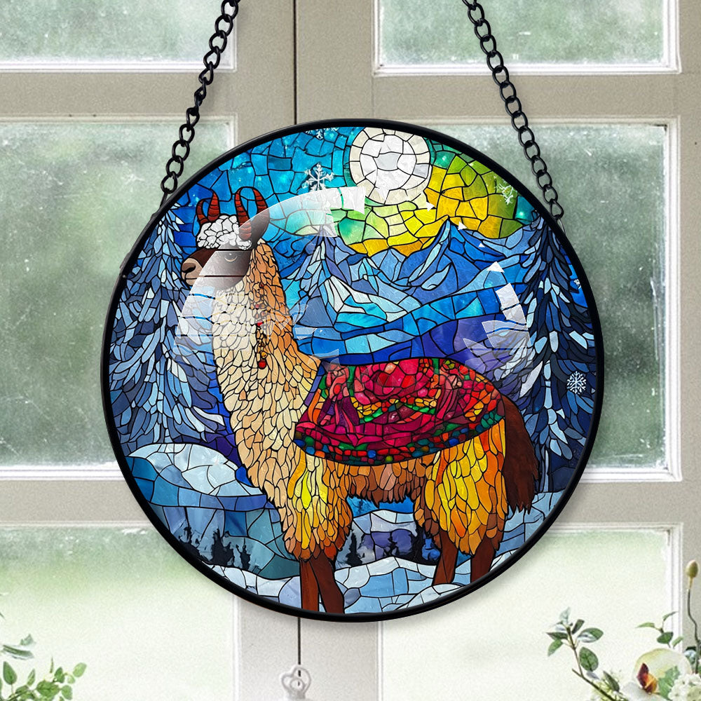 Lama Ornament Christmas 2025, Lama Stained Glass Hanging Window Art ...