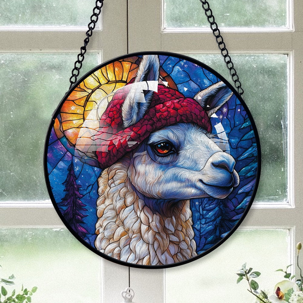 Lama Ornament Christmas 2025, Lama Stained Glass Hanging Window ...
