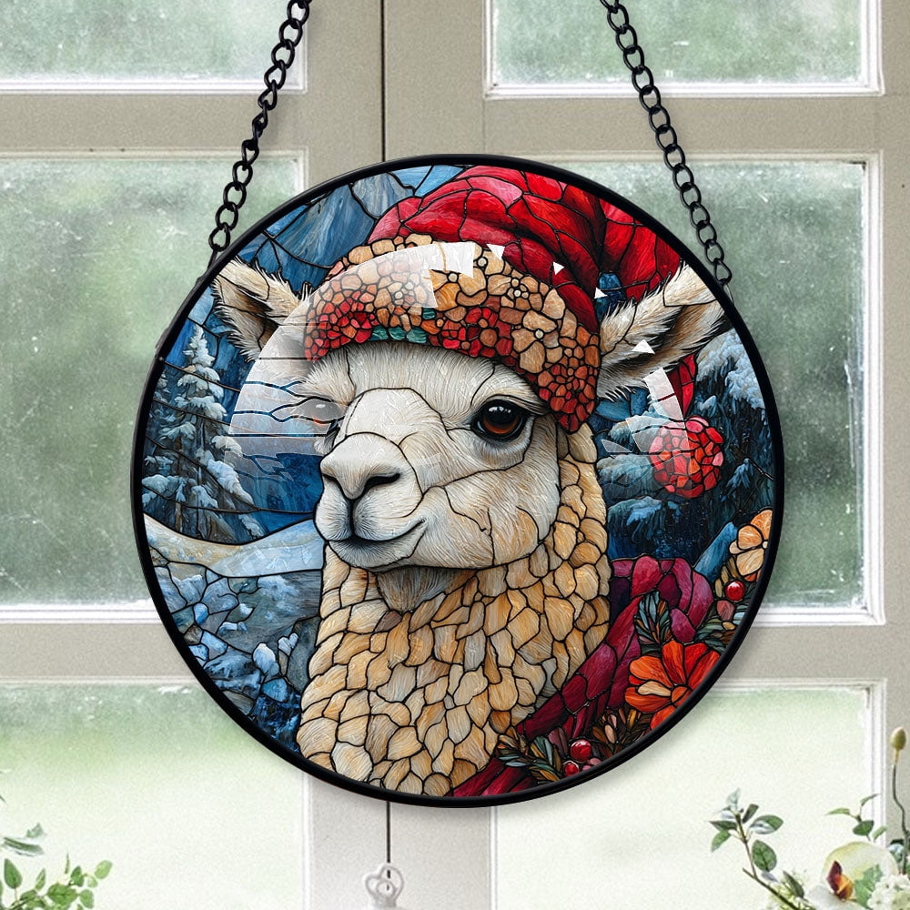Lama Ornament Christmas 2025, Lama Stained Glass Window Panel – Elegant ...