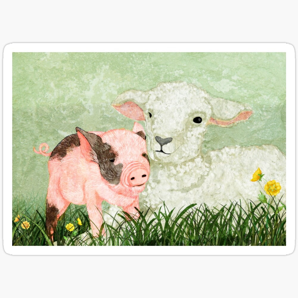Lamb And Piglet Sticker Phone Decal Water Bottle Stickers Car Decals ...