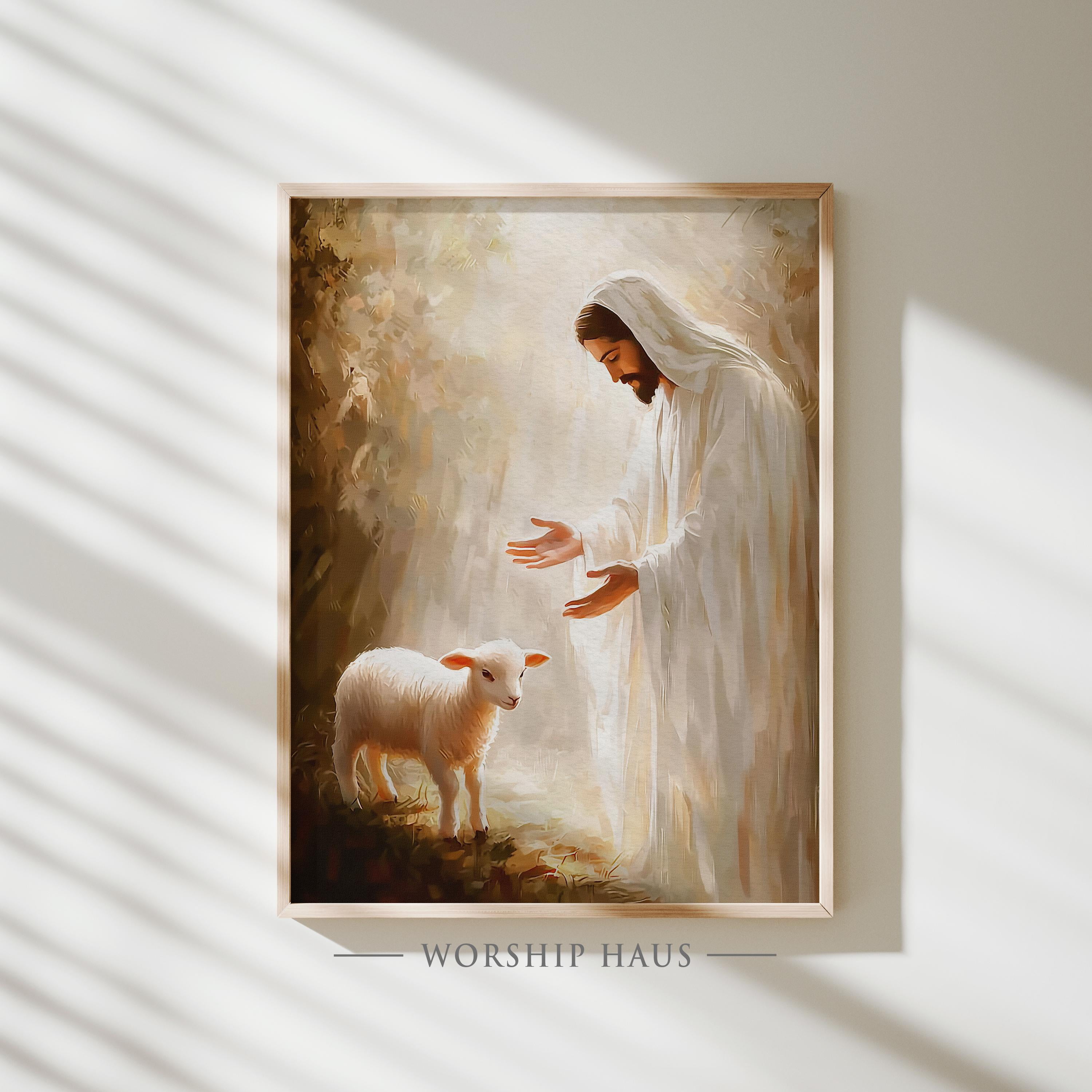 The Lamb Draws Near To The Shepherd Christian Wall Art Jesus With Lamb ...