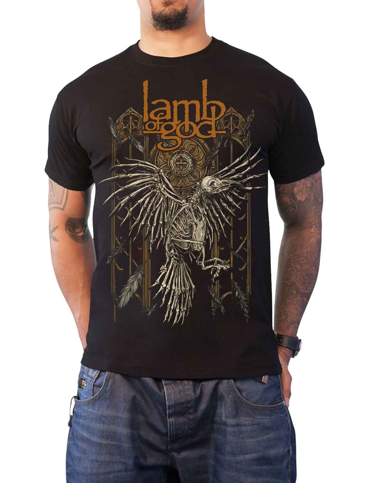 Lamb Of God T Shirt skeleton Crow band logo new Official Mens Black ...