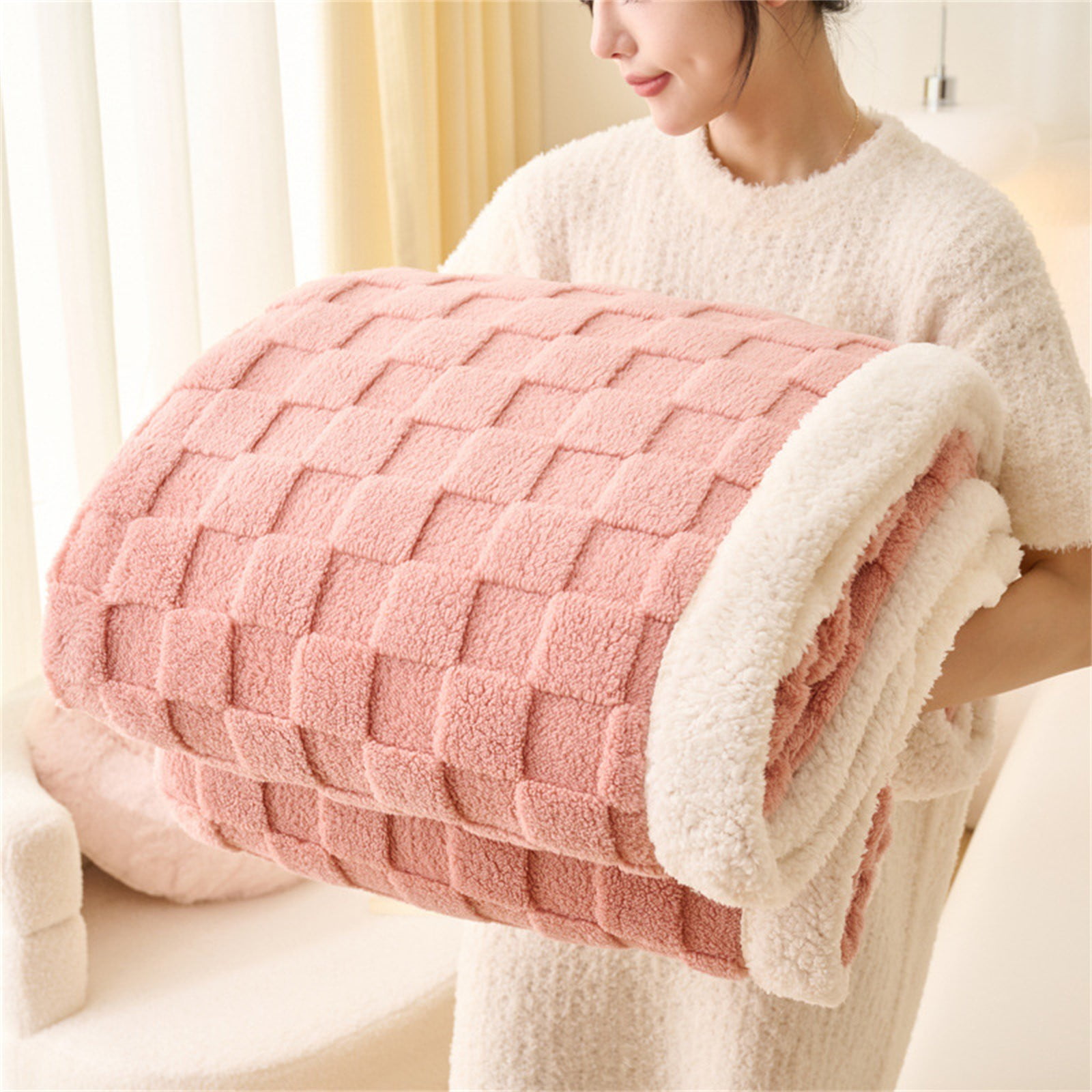 Lamb Velvet Throw Blanket | Double Layer Thick Soft Microfleece | Tie ...