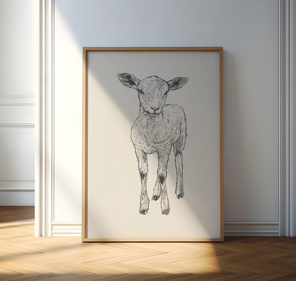 Lamb Vintage Print, Sheep Vintage Print, Retro Wall Art, Lamb Printable ...