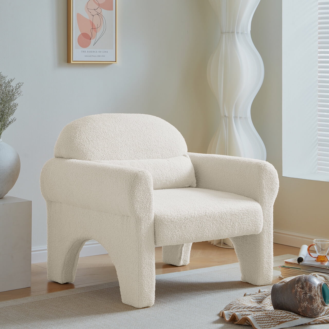 Lamb Wool Accent Chair, Modern Upholstered Single Lounge Armchair ...