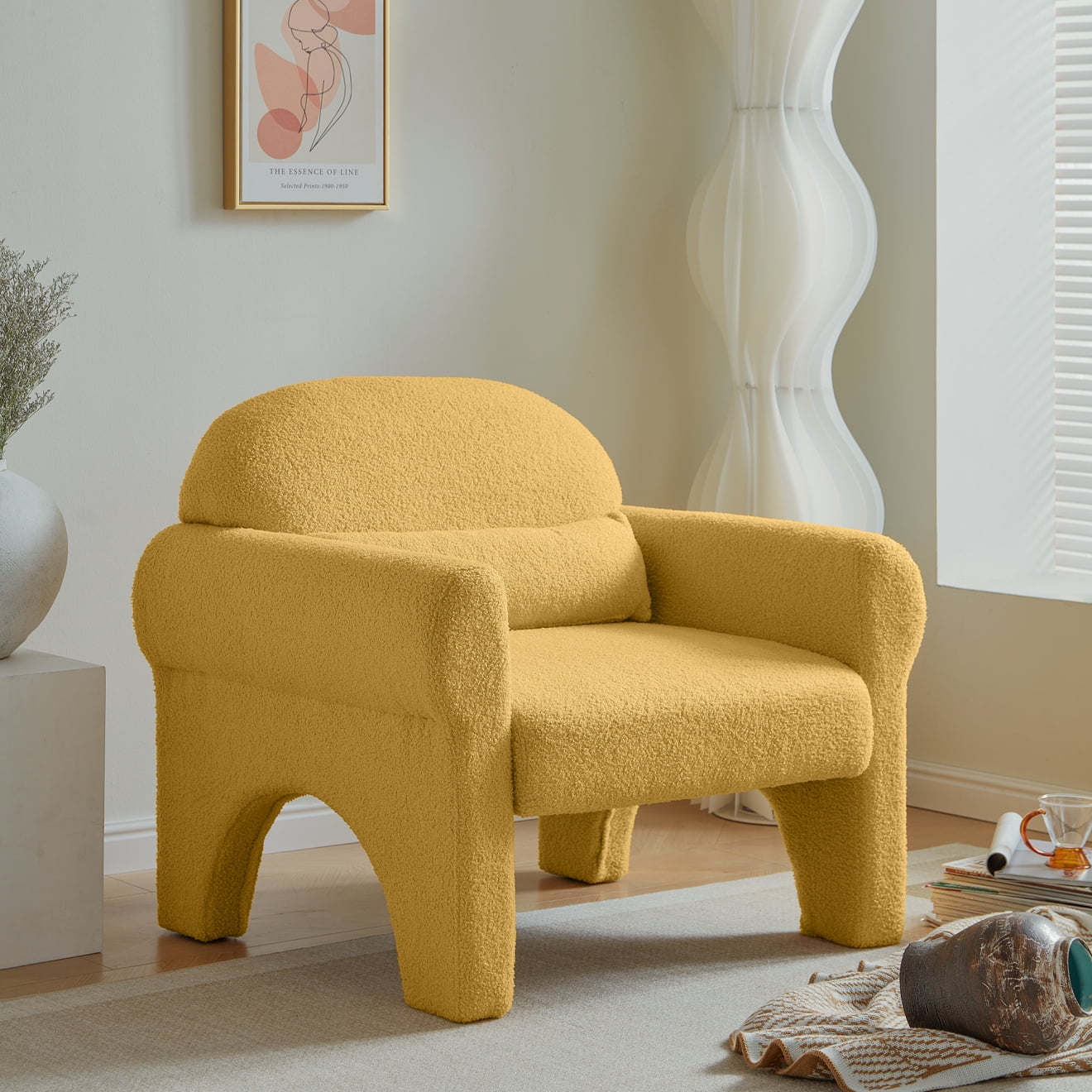 Lamb Wool Accent Chair, Modern Upholstered Single Lounge Armchair ...