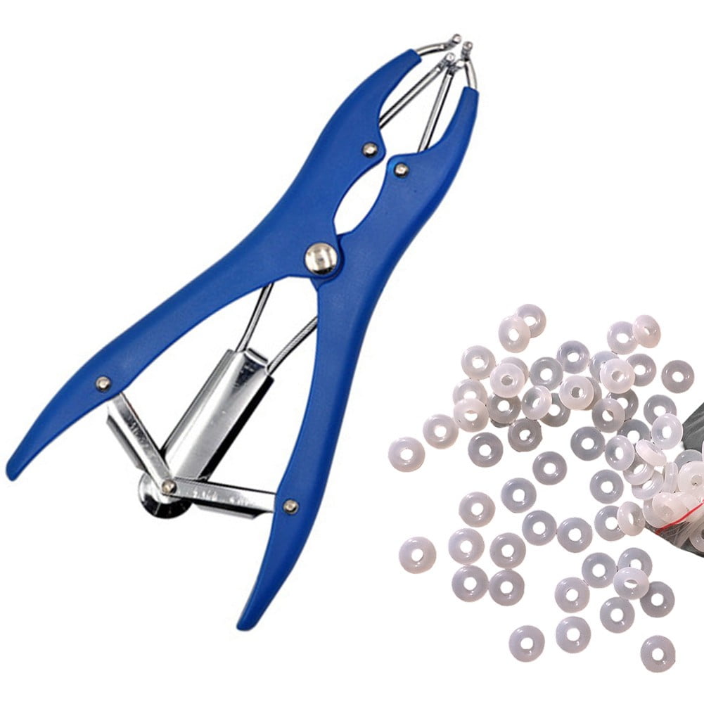 Lamb castrator for calves and piglets, with 100 white castration rings ...