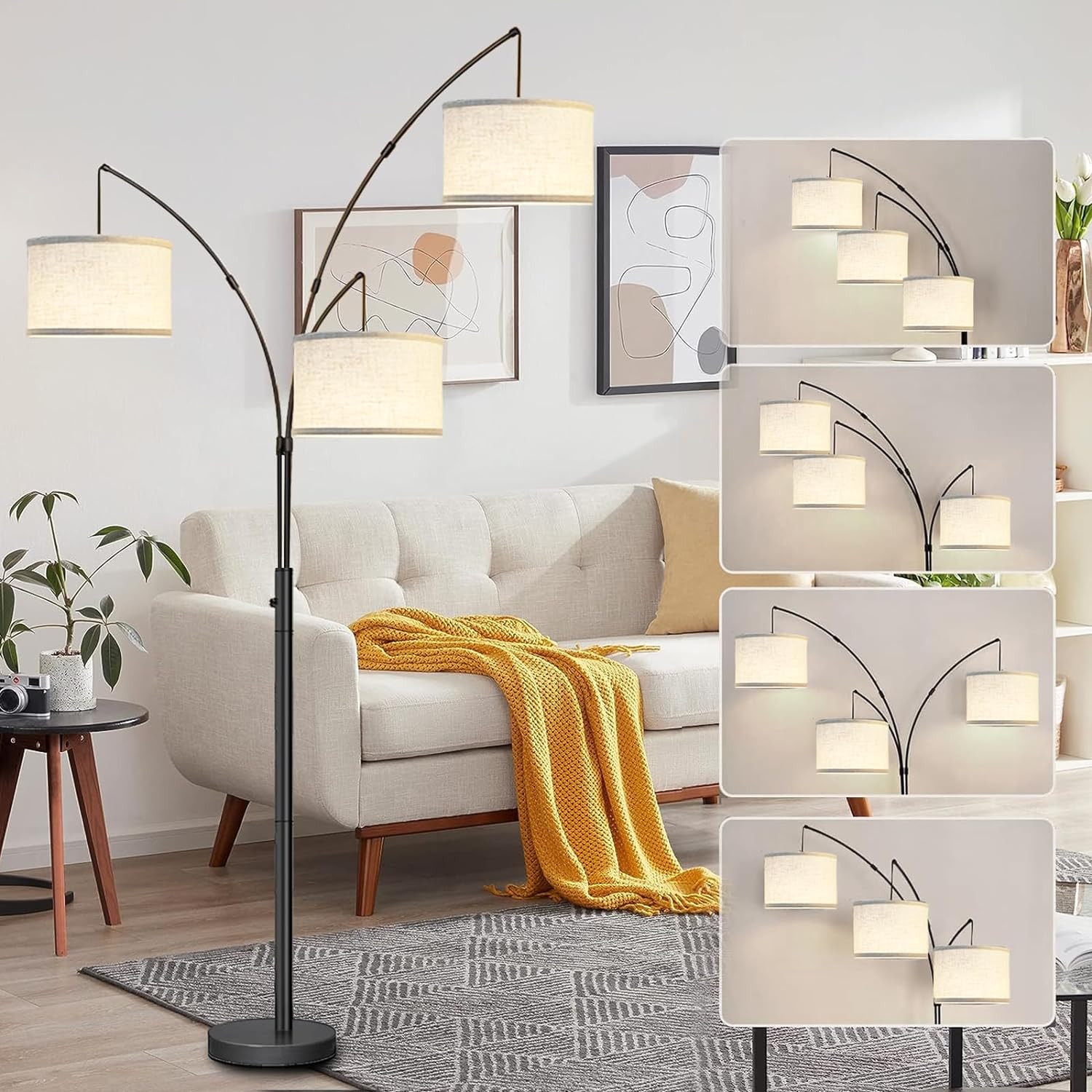 Oneach Arched Gold Mid-Century Floor Lamp, 62.5" Standing Lamp with ...