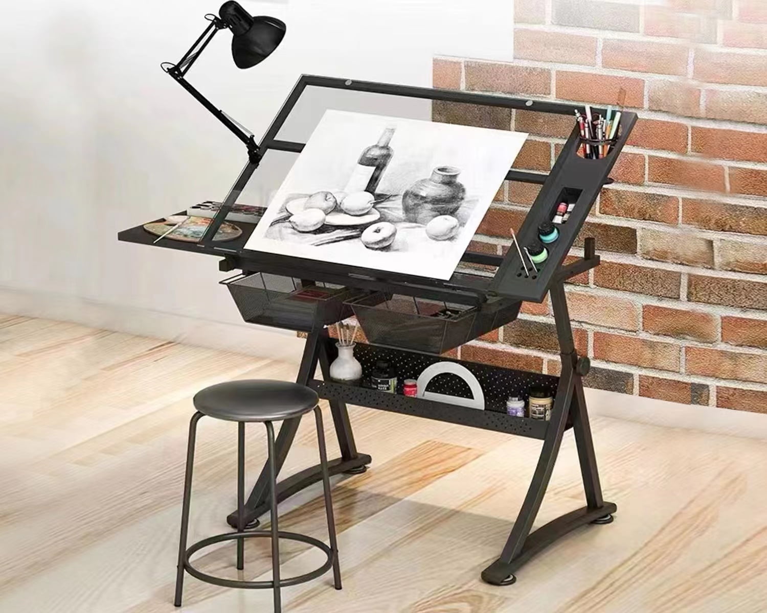 Lambgier, Glass Drafting Table Art Desk, Adjustable, 075¬∞ Incline ...