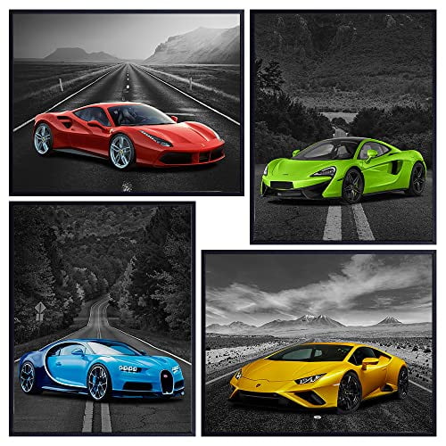 Lamborghini McLaren Ferrari Bugatti Poster Set - 8x10 Boys Room Decor ...