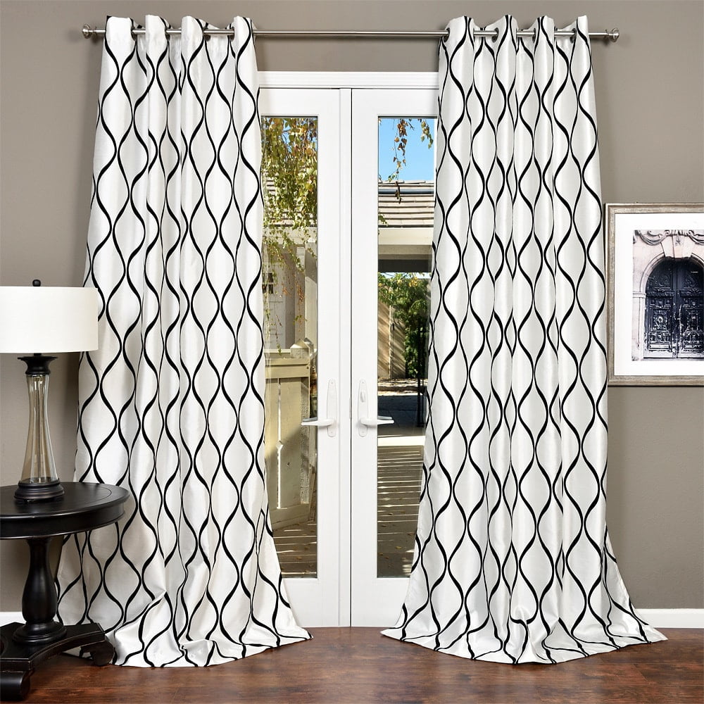 Lambrequin Casa Flocked Faux Silk Window Panel Black/White 54 x 96 96 ...