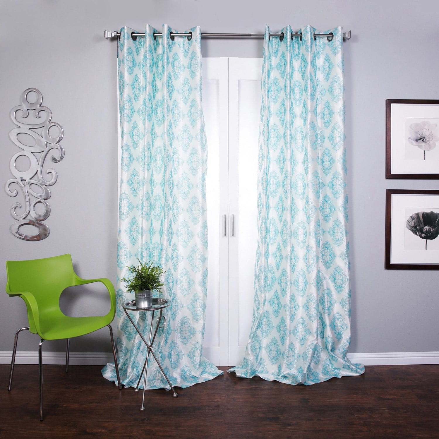 Lambrequin Zarya Grommet Flocked Curtain Panel White 54 x 108 108 ...