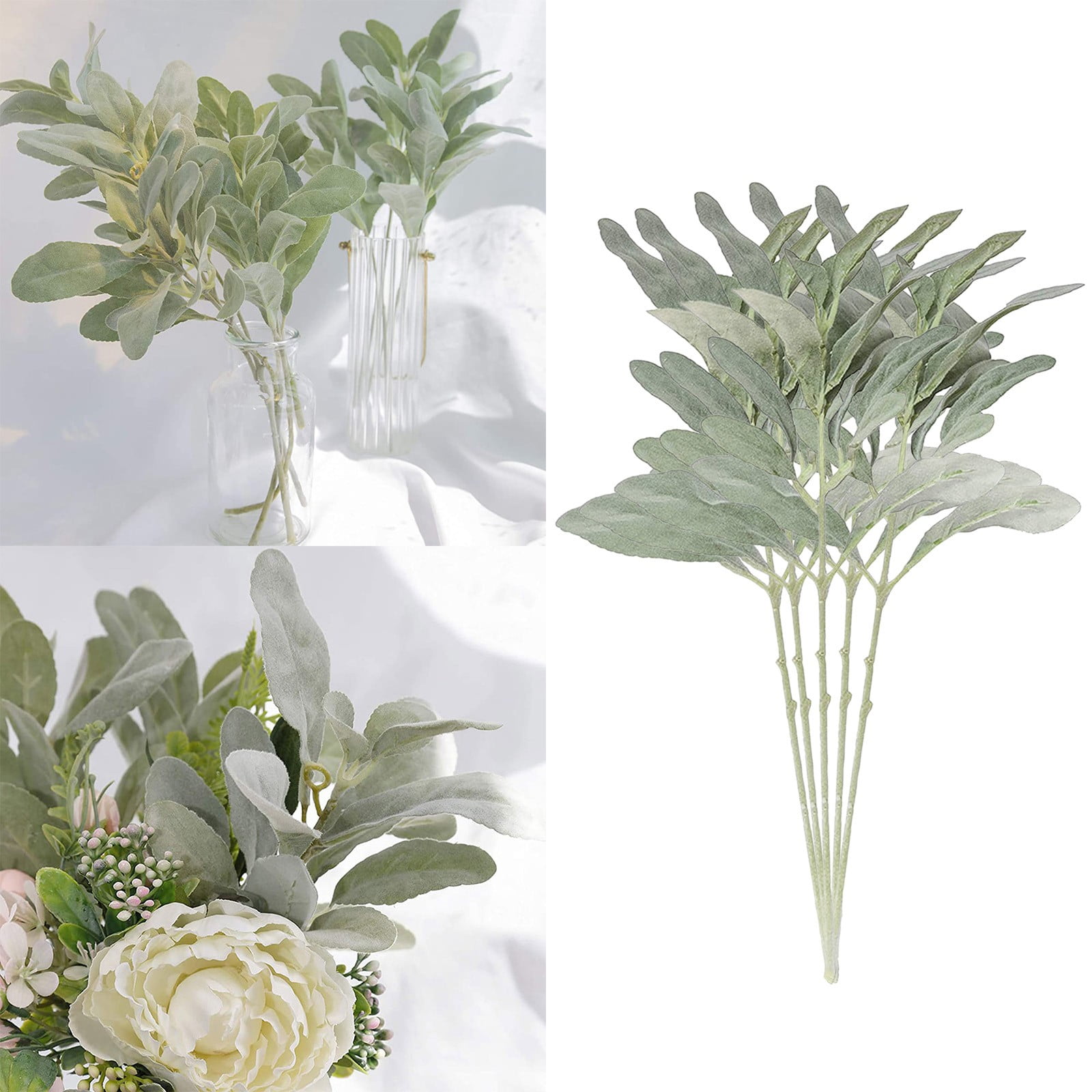 Lambs Ear Stems 5Pcs Flocked Artificial Greenery Solid Spray Rabbit Ear ...