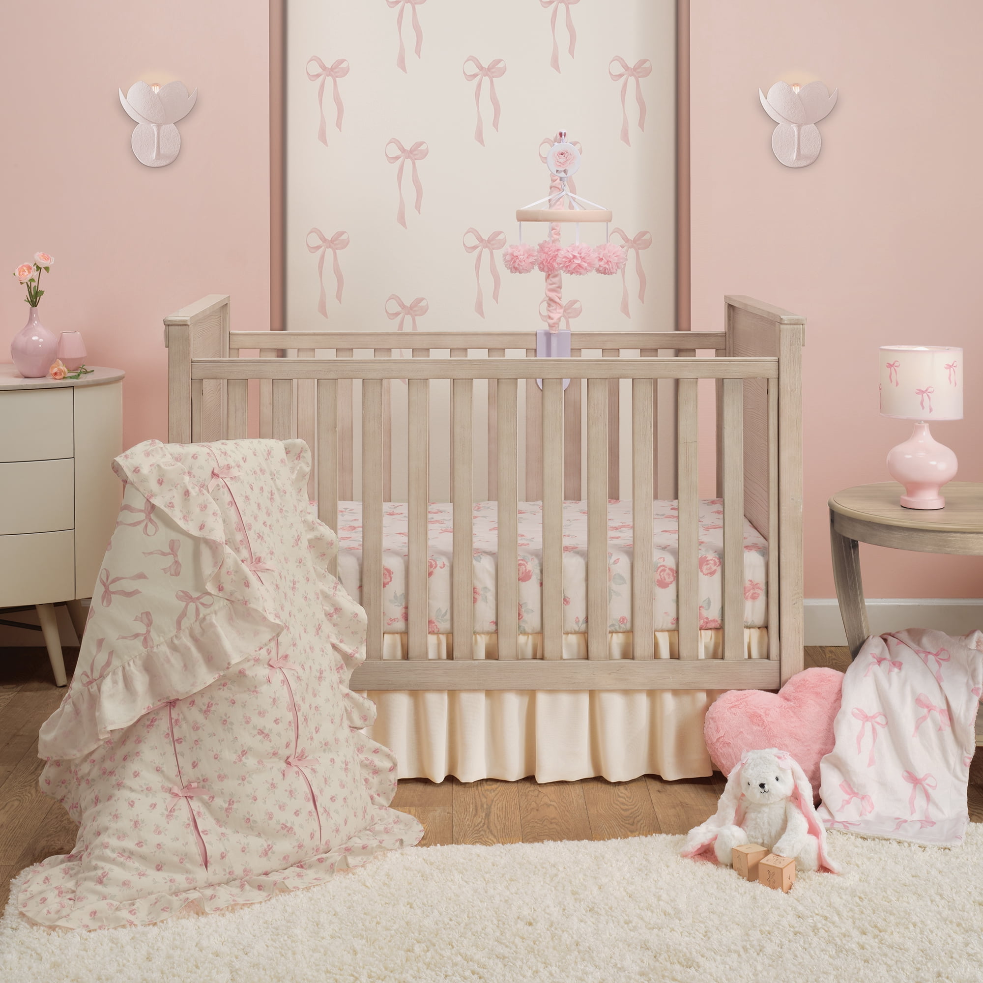 Lambs & Ivy, Baby Crib Bedding Set, Coquette Floral Pink Bows, 3-piece ...