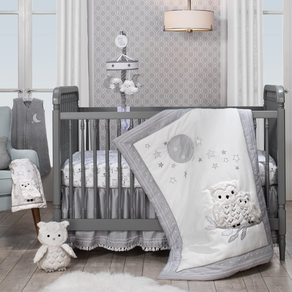 Lambs & Ivy, Nursery Baby Crib Bedding Set, Luna White/Gray, 4-Piece ...