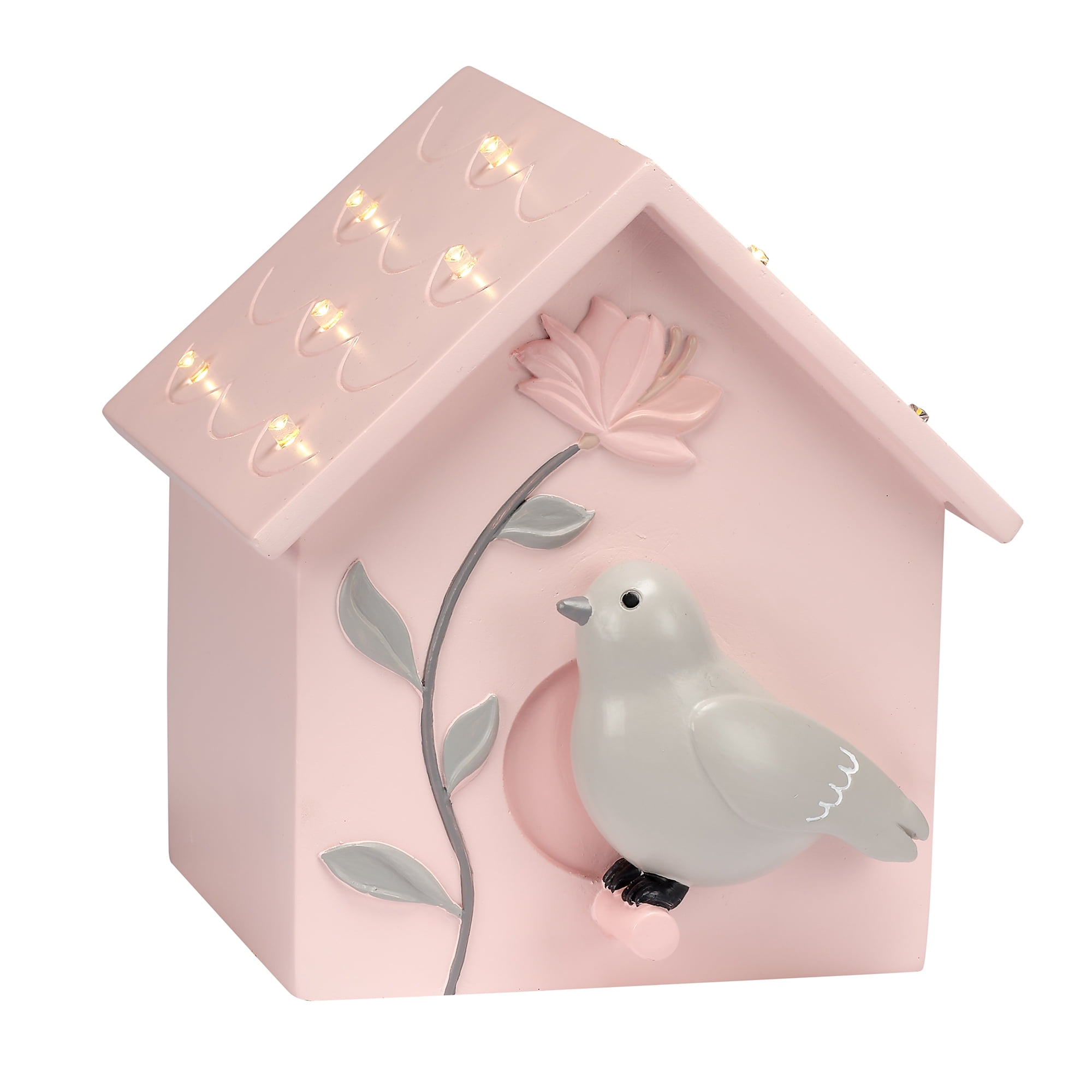 Lambs & Ivy Petals Pink/Gray Birdhouse Table Top Night Light LED Lamp ...