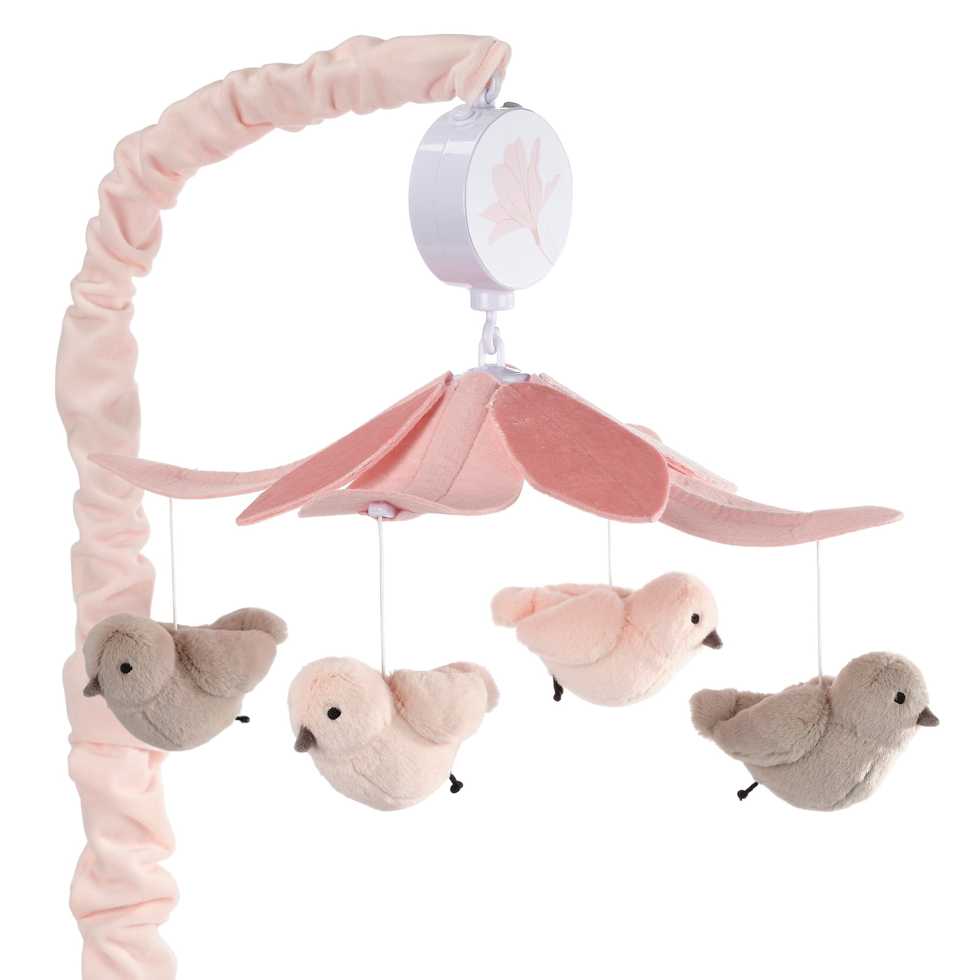 Lambs & Ivy Petals Pink/Gray Birds Musical Baby Crib Mobile Soother Toy ...