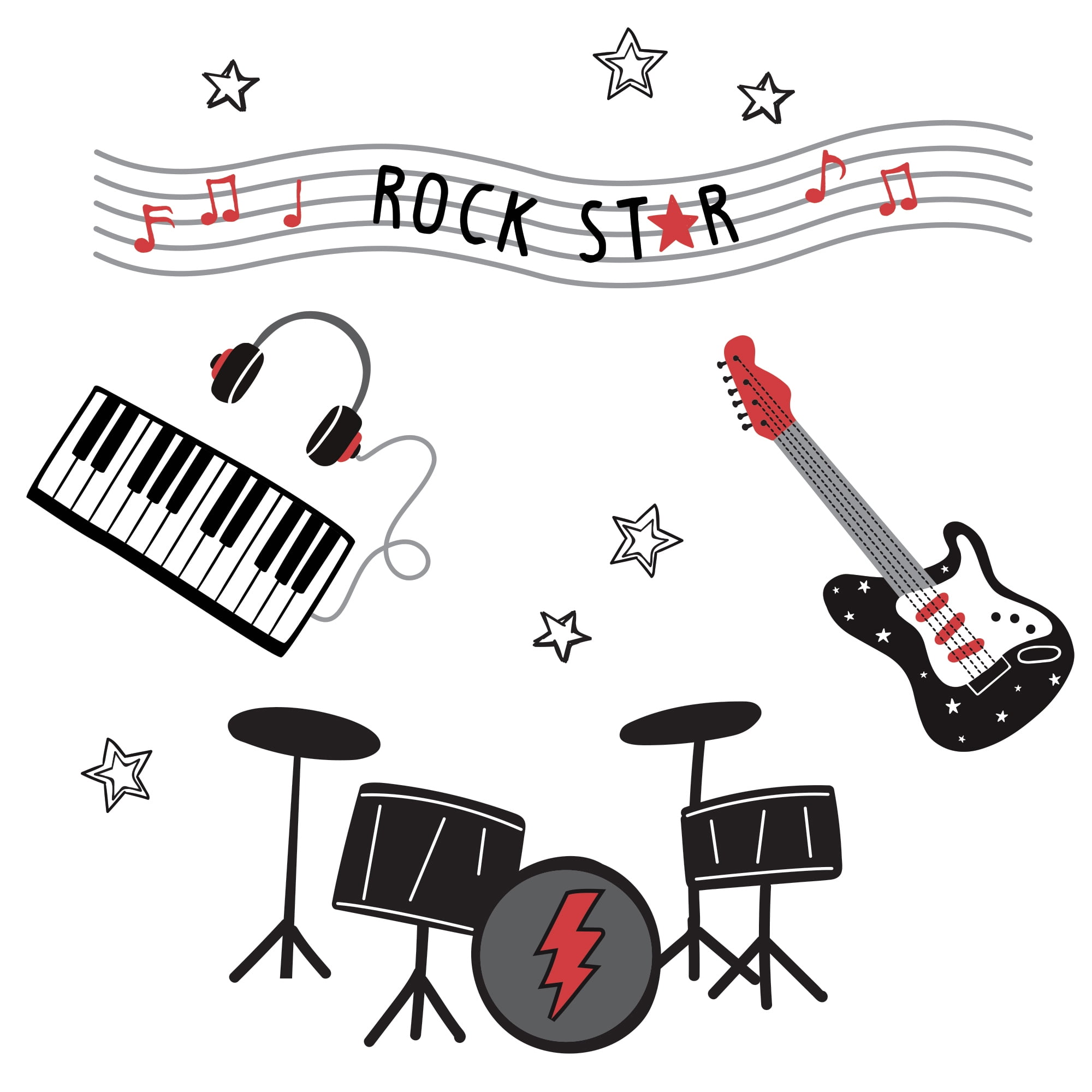 Lambs & Ivy Rock Star Musical Instruments Wall Decals/Stickers - Drums ...