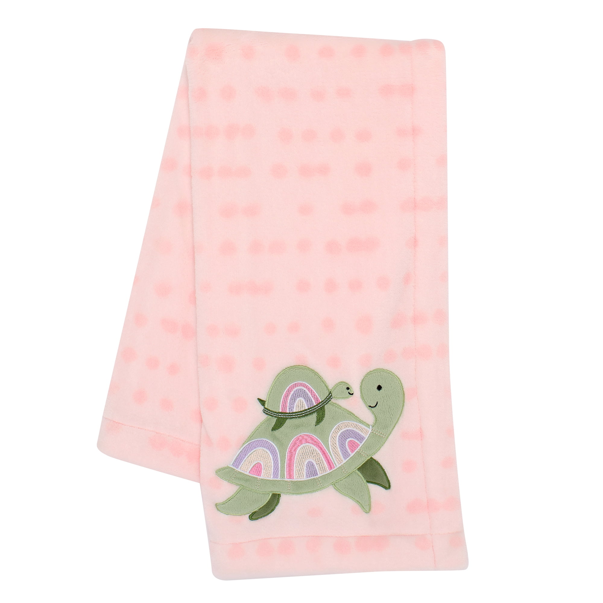 Lambs & Ivy Sea Dreams Cozy Pink Fleece Turtle Applique Baby Blanket ...