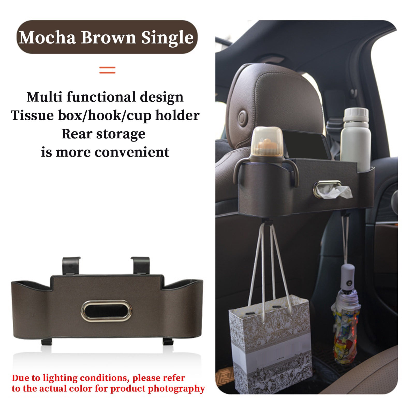 Lambskin Pattern Car Seat Back Organizer with Storage Box, Hooks & Cup ...