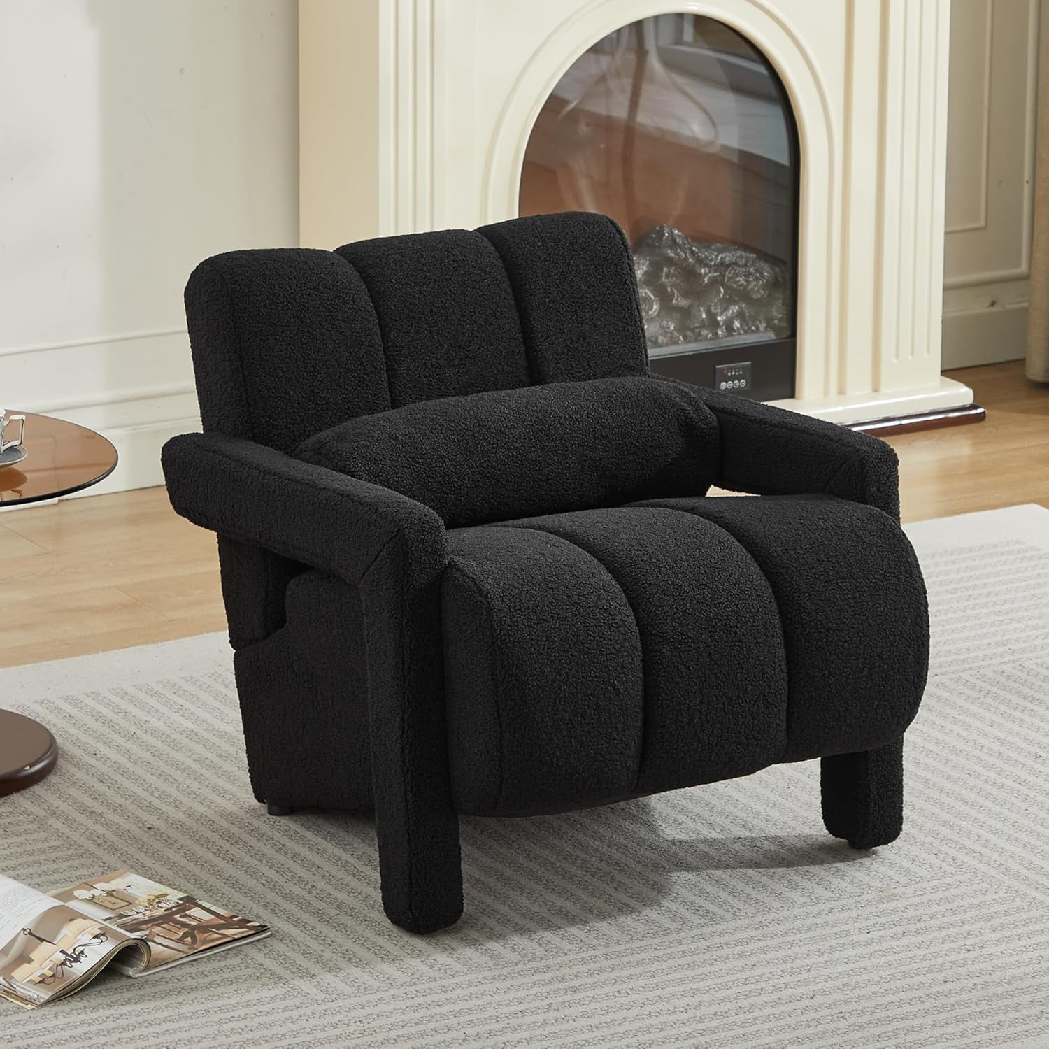 Lambswool Accent Chair, Modern Upholstered Sherpa Accent Chair, Comfy ...