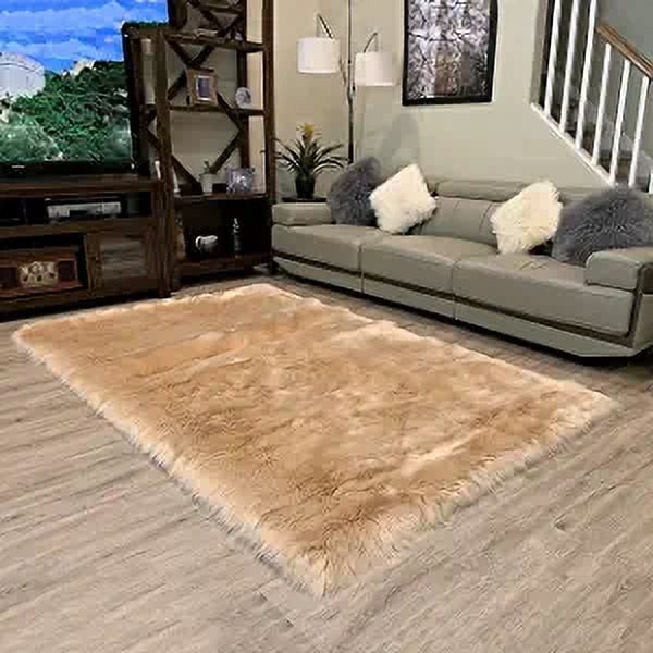 Lambzy Area Rug Faux Sheepskin Rectangular Fluffy Shag Bedroom Rug 2’x3 ...