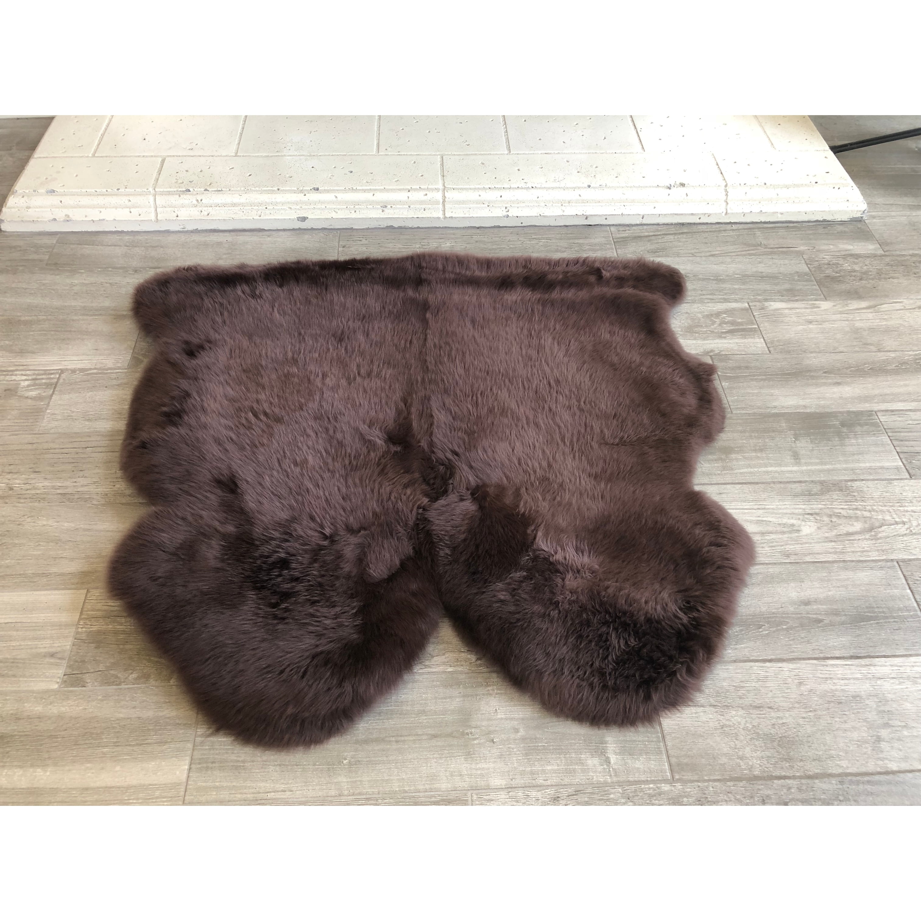 Lambzy Dynasty Natural 2-Pelt Luxury Long Wool Sheepskin Shag Rug Dark ...