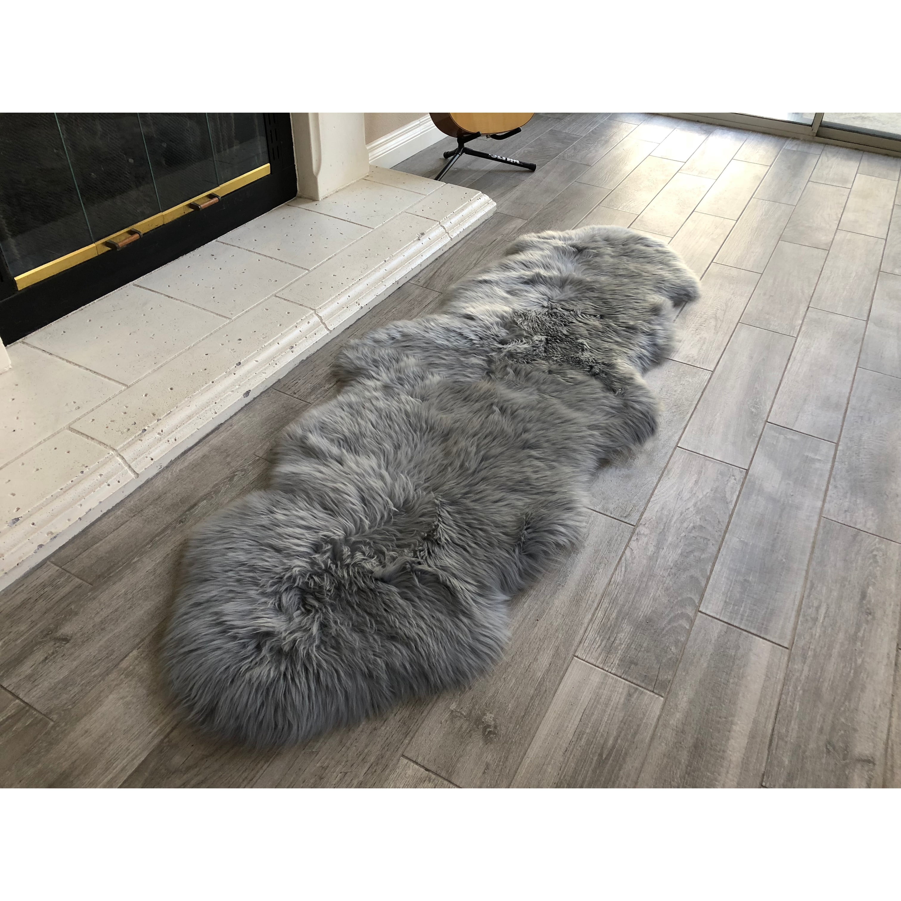 Lambzy Dynasty Natural 2-Pelt Luxury Long Wool Sheepskin Shag Rug Grey ...