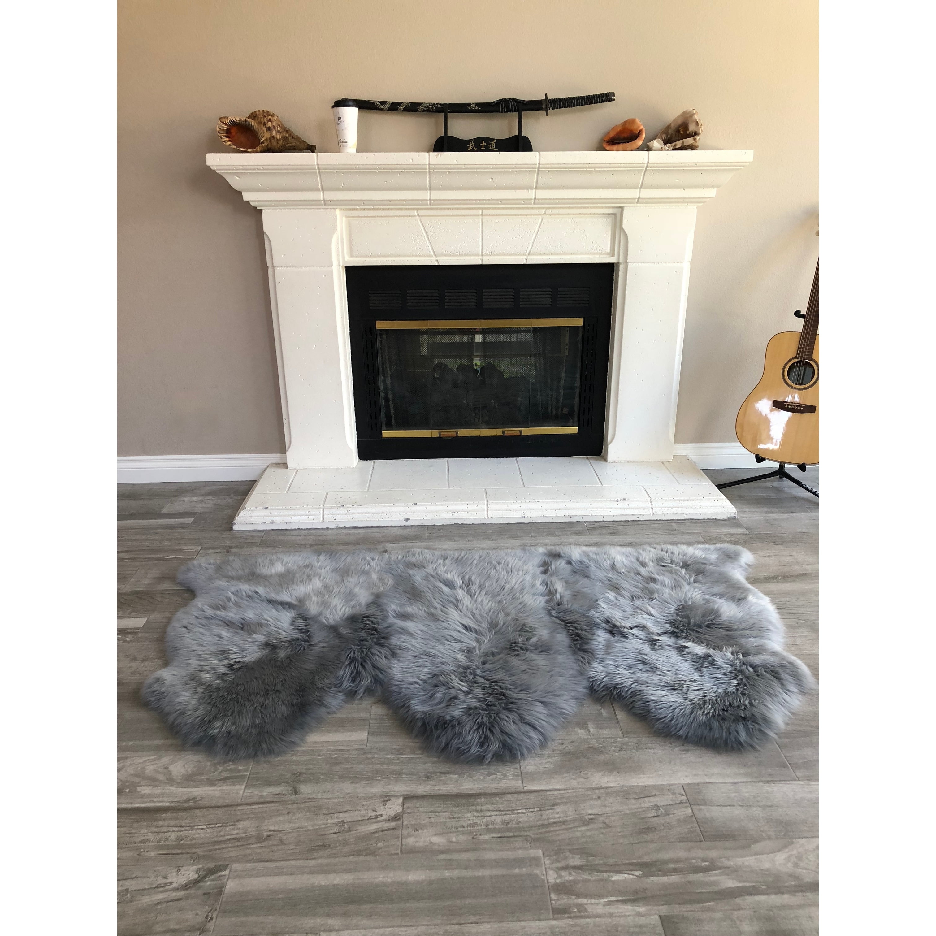 Lambzy Dynasty Natural 3-Pelt Luxury Long Wool Sheepskin Shag Rug Grey ...