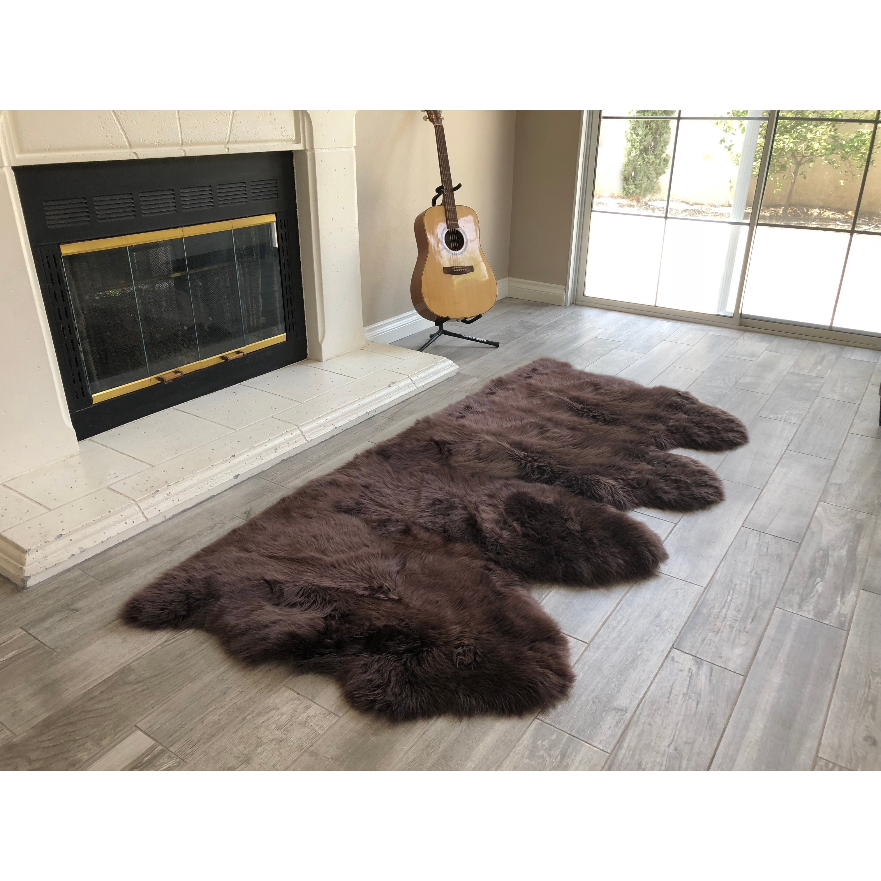 Lambzy Dynasty Natural 4-Pelt Luxury Long Wool Sheepskin Shag Rug Dark ...