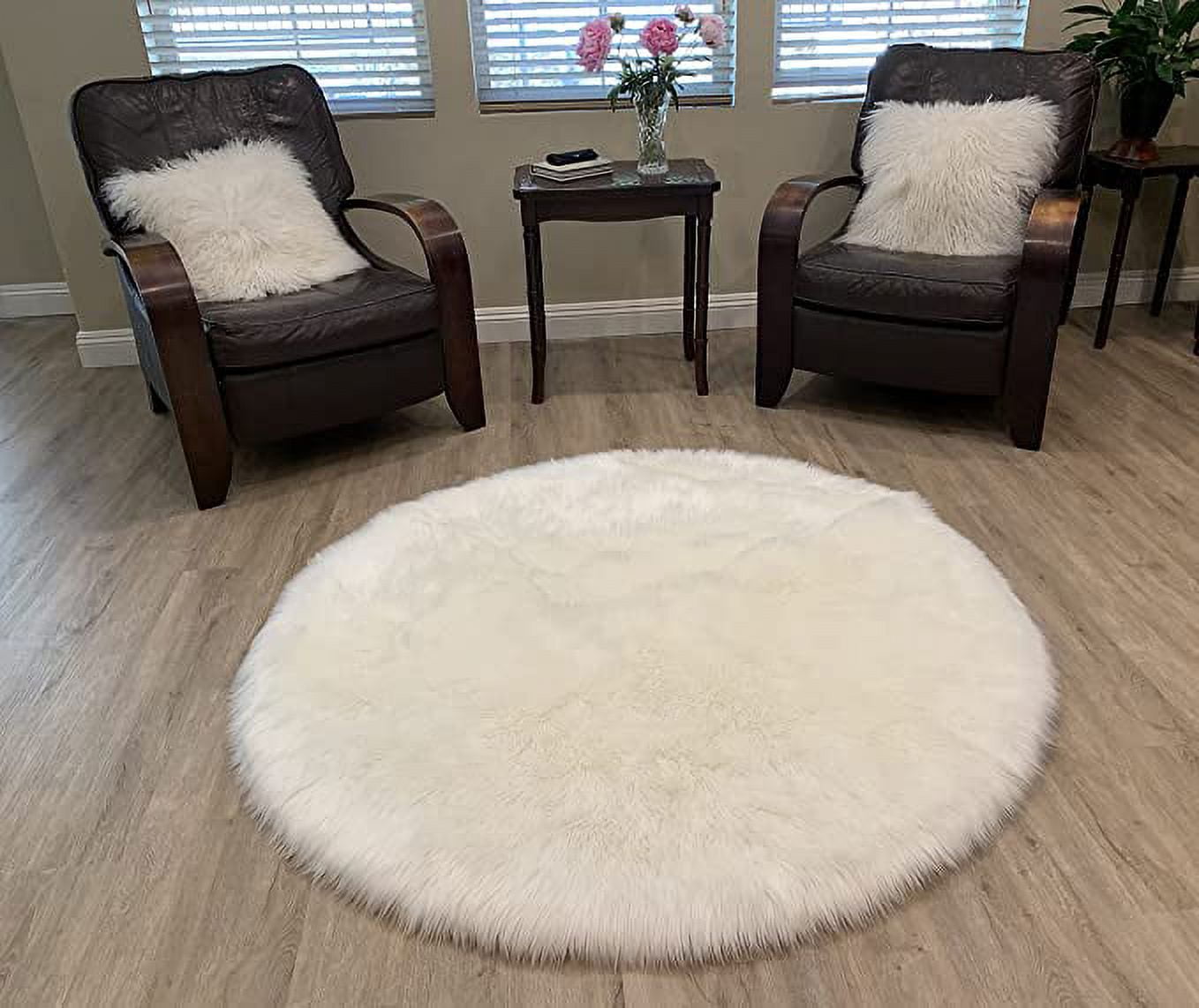 Lambzy Faux Sheepskin Round Shag Area Rug for Living Room 6’ feet ...