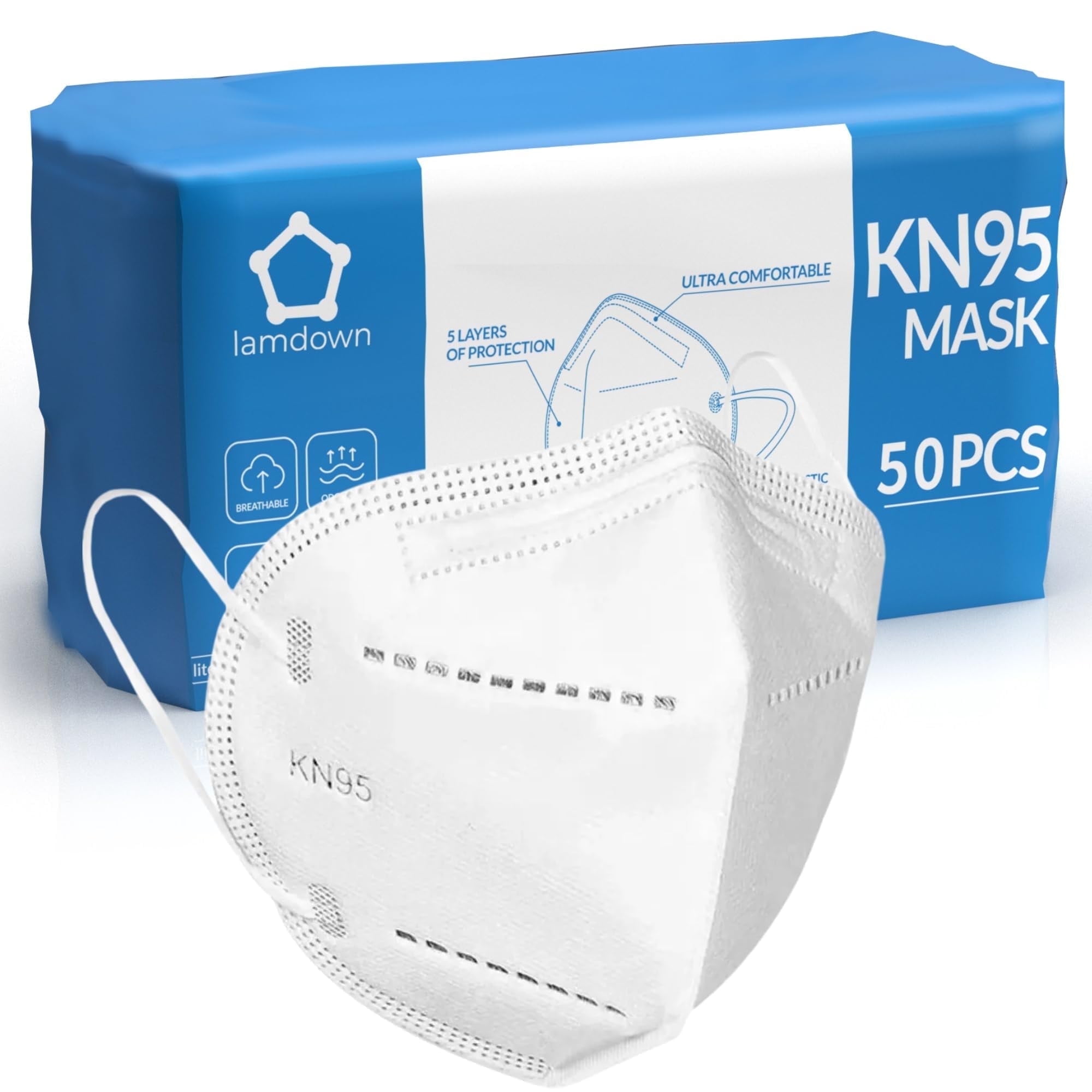 Lamdown (50-Pack) KN95 Face Masks, Premium 5-Layer Disposable Dust Mask ...