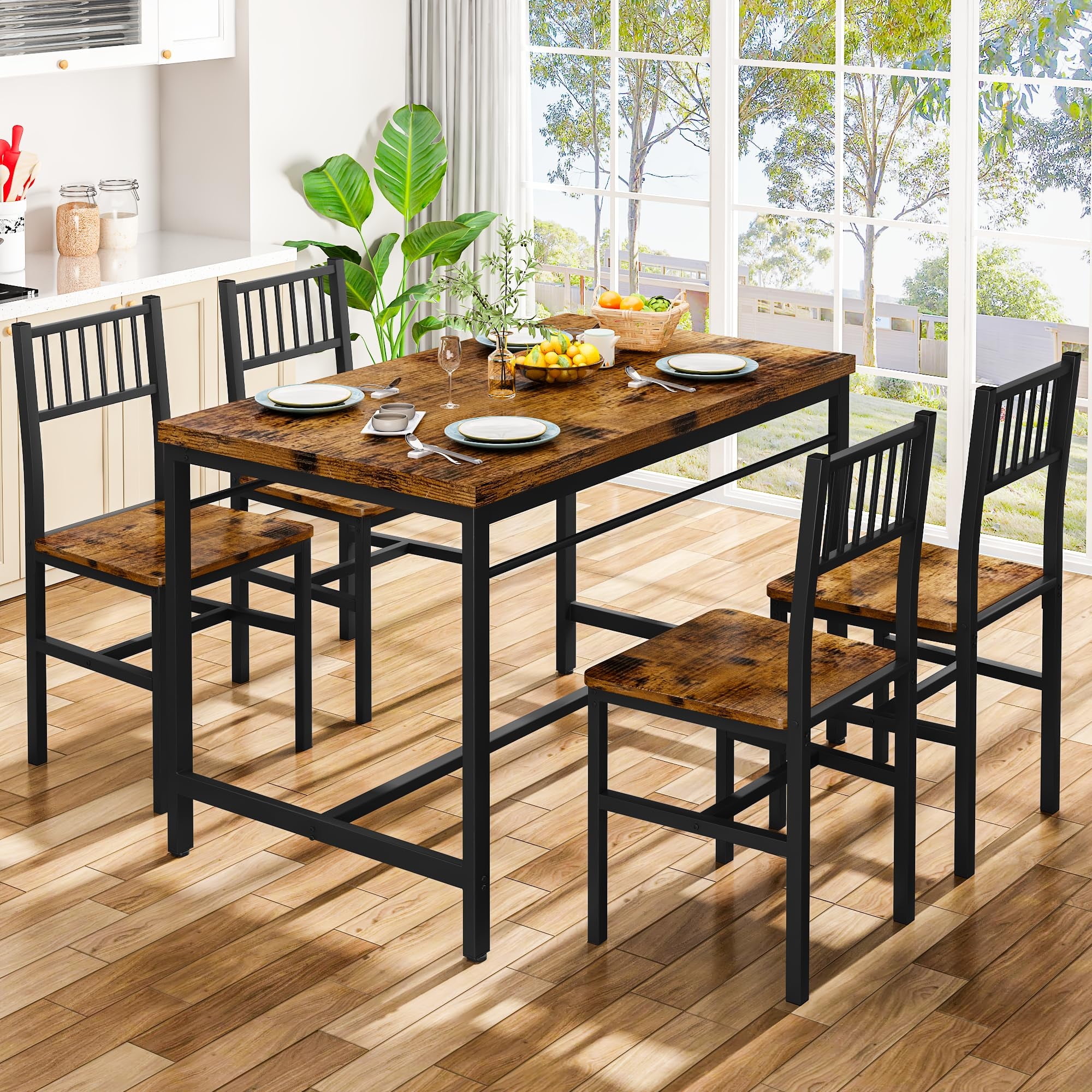 Lamerg 5 Piece Dining Table Set, 47 Inch 4 Person Kitchen Table and ...