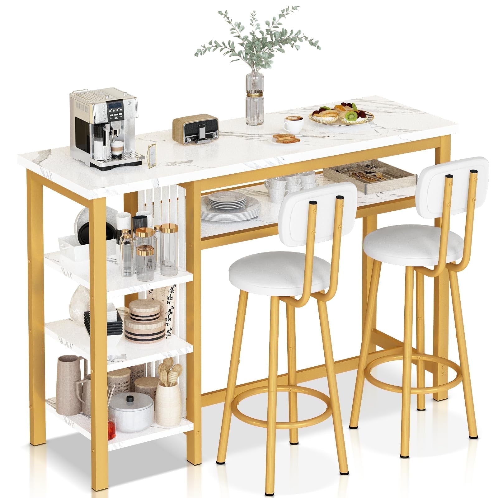 Lamerge 2-Person Dining Set, 3-Piece Bar Table and Chair Set, Kitchen ...