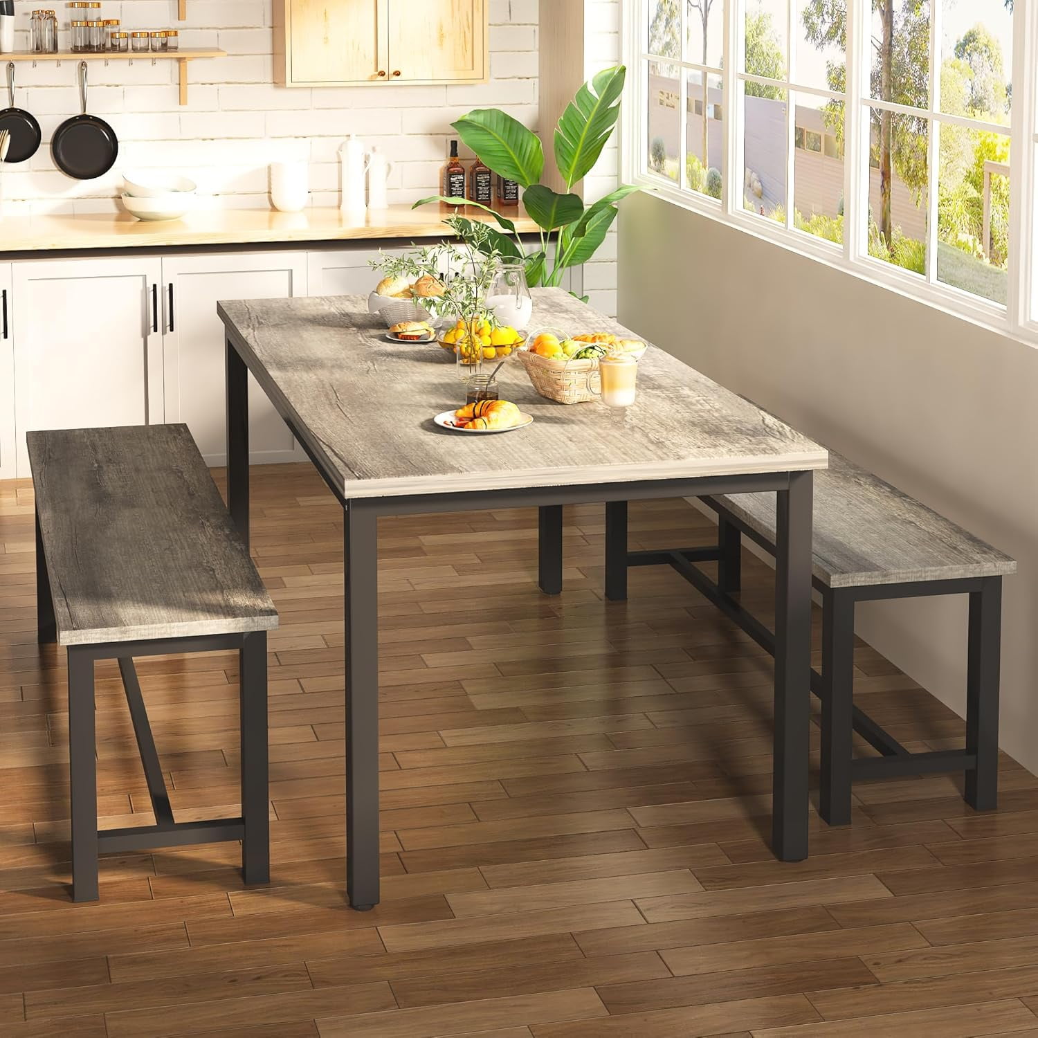 Lamerge 4 Person Dining Table Set, 47 Inch Farmhouse Kitchen and Dining ...