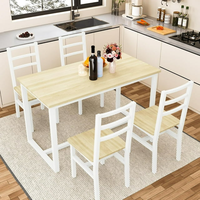Lamerge 4 Person Dining Table Set, Solid Wood Kitchen Table and Chair ...