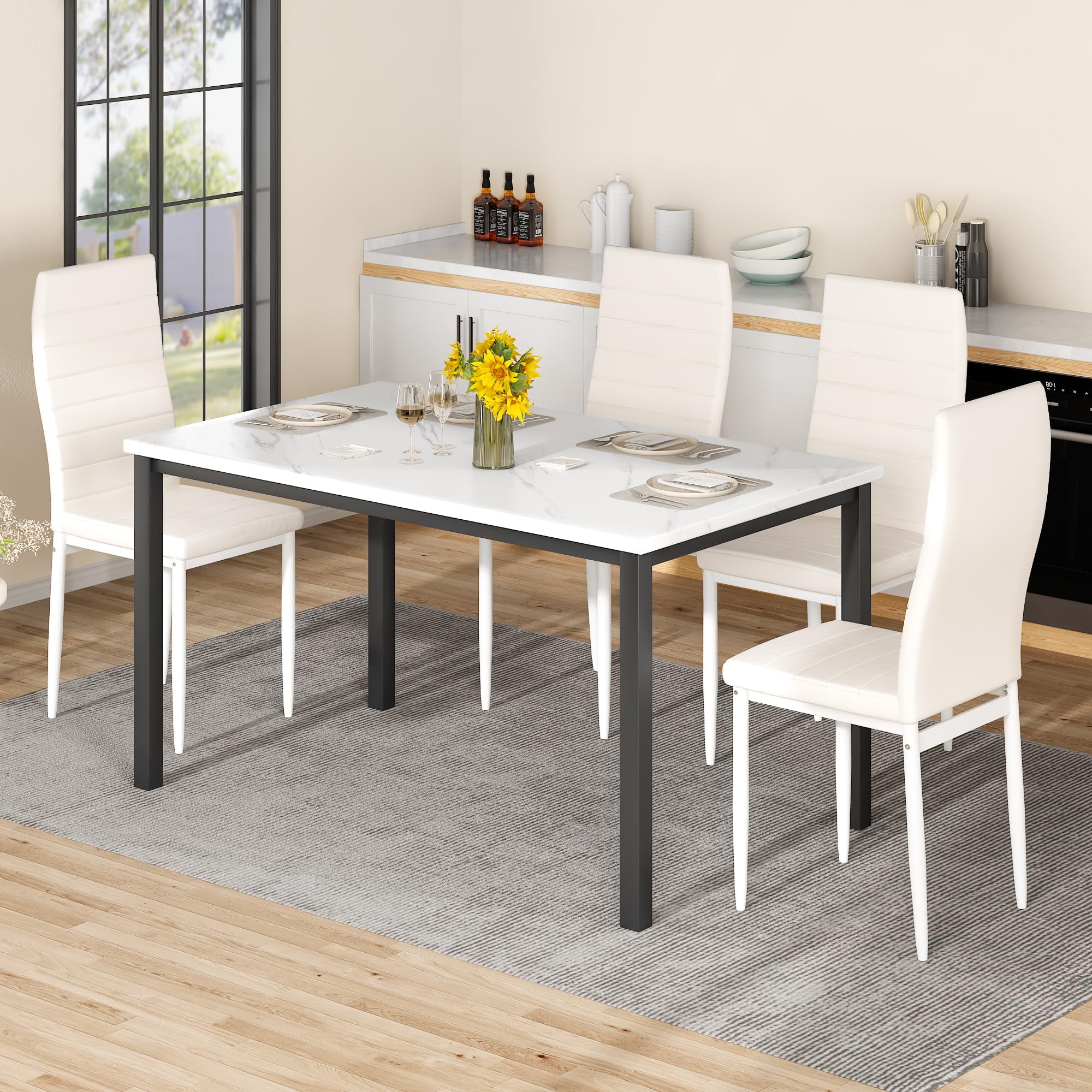 Lamerge 5 Piece Dining Table Set for 4, Faux Marble Kitchen Table with ...
