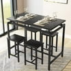 WhizMax Modern 2-Person Dining Set, Marbled Wood, Steel Frame, Small ...